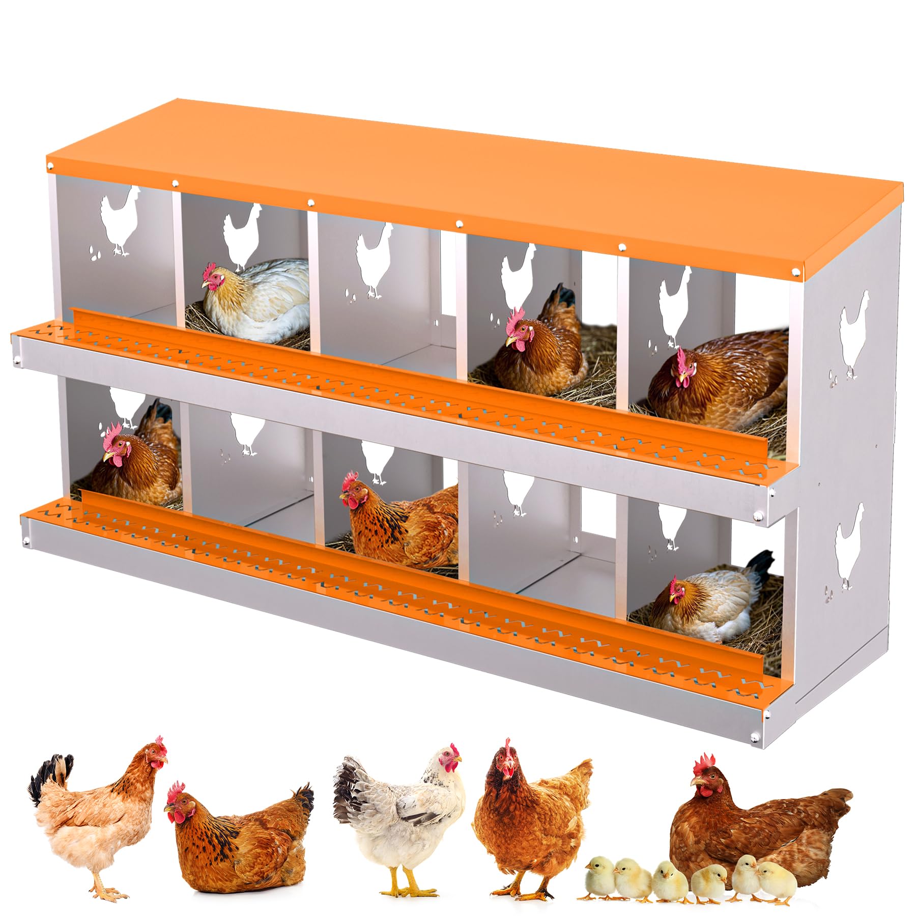 Garvee 10-Hole Chicken Nesting Box Galvanized Steel Rustproof Automatic Egg Collection ...