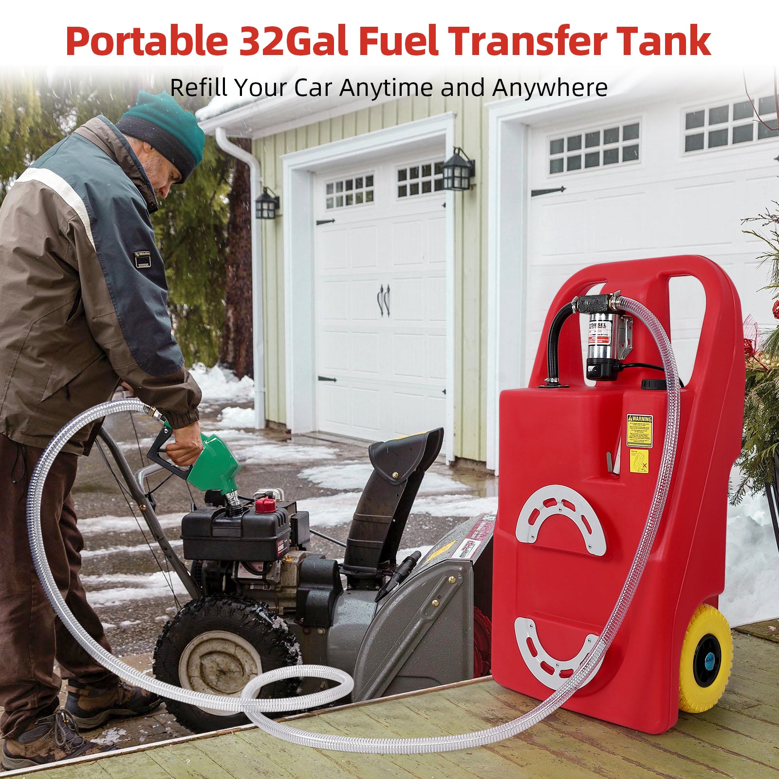 32Gallon Fuel Caddy with 12V Pump on Wheels, Gasoline Diesel Fuel Cont