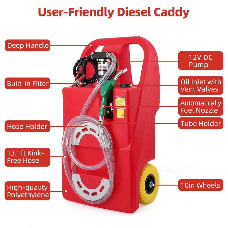 32Gallon Fuel Caddy with 12V Pump on Wheels, Gasoline Diesel Fuel Cont