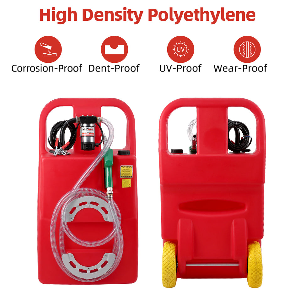 32Gallon Fuel Caddy with 12V Pump on Wheels, Gasoline Diesel Fuel Cont