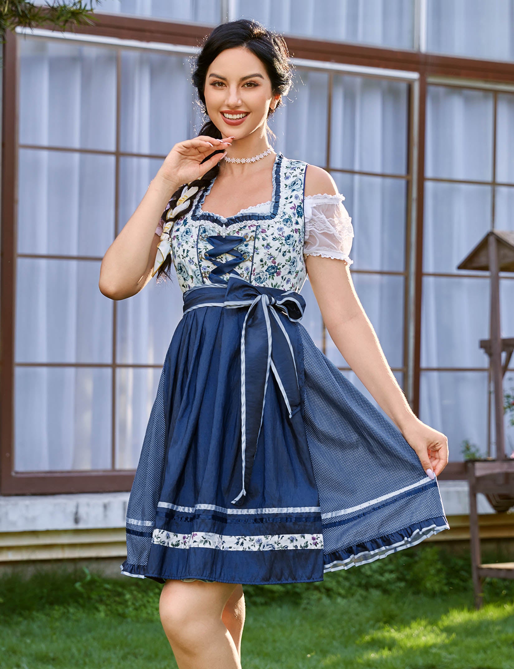 Garvee Women's German Dirndl Beer Dress 3 Pieces Costume Sky Blue XL f