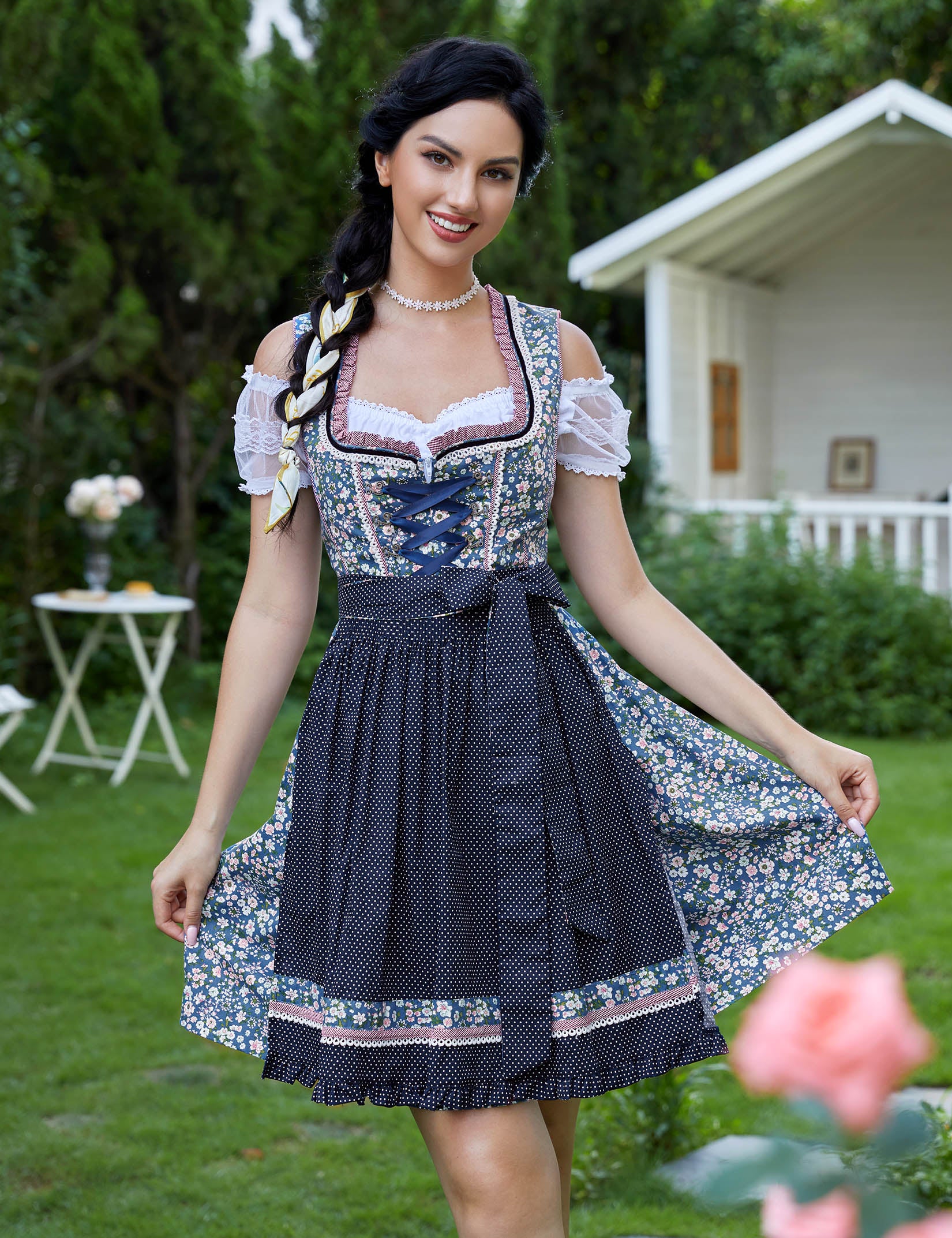 Garvee Women's German Dirndl Beer Dress 3 Pieces Costume for Bavarian