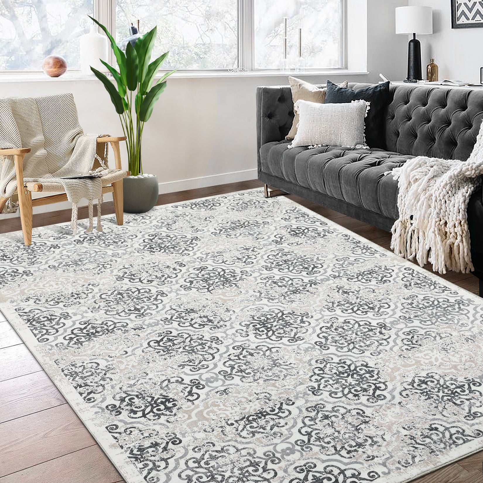 GARVEE Large Throw Rugs - Vintage Washable Non-Slip Carpet for Living Room