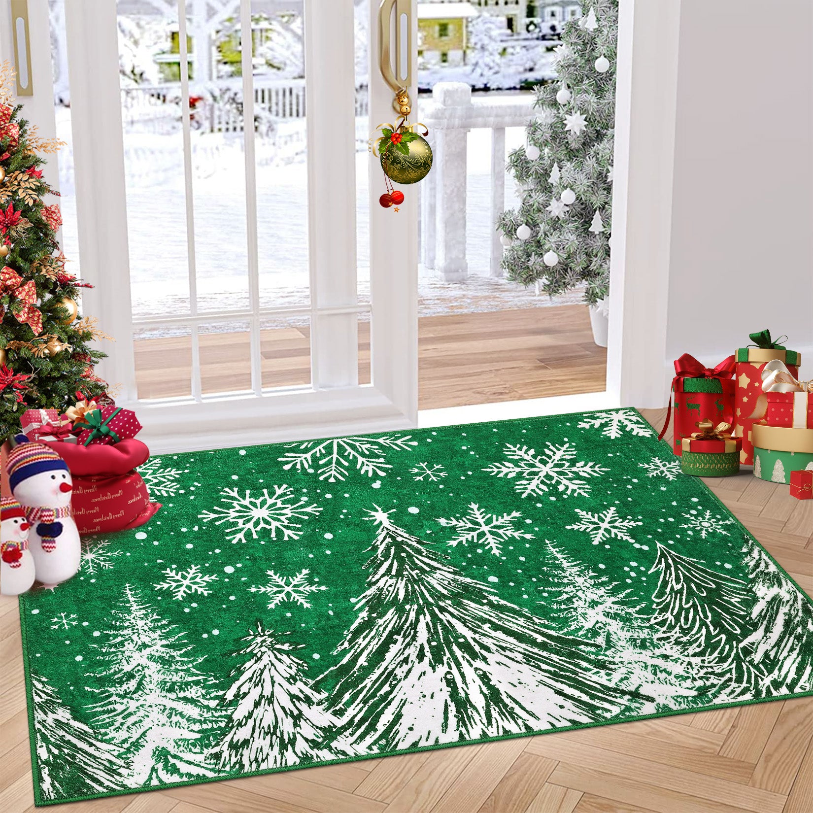 Garvee Christmas 5x7 Area Rug Red Snowflake Christmas Tree Rugs ...