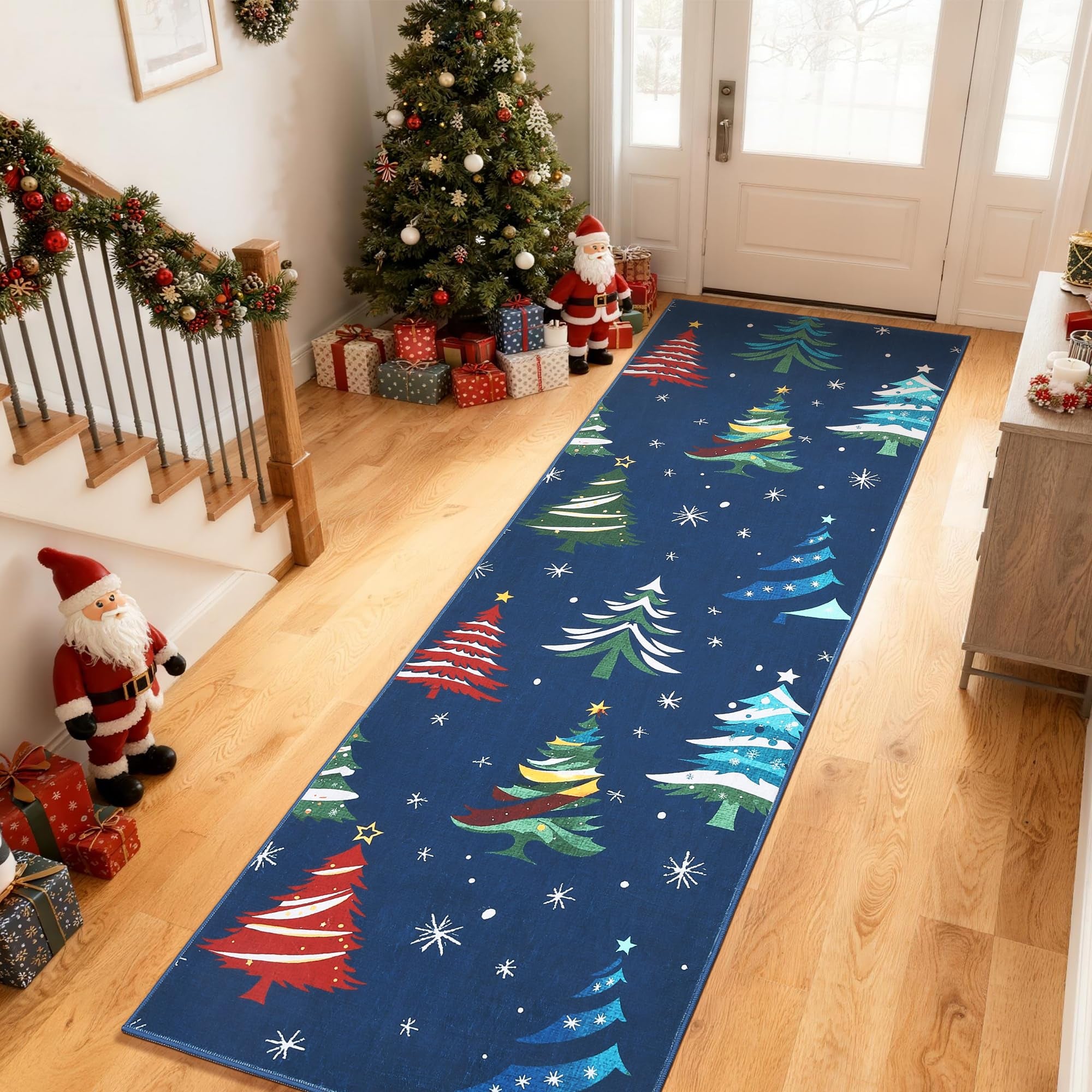 Garvee Home Christmas Tree Blue 2x6 Area Rug, Washable Non-Slip ...