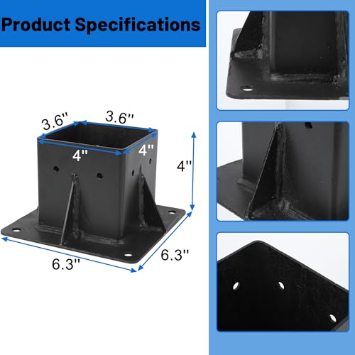 4x 4 Inch Post Brackets (Inner Dimension 3.6 x 3.6 Inch), 4Pcs Heavy D