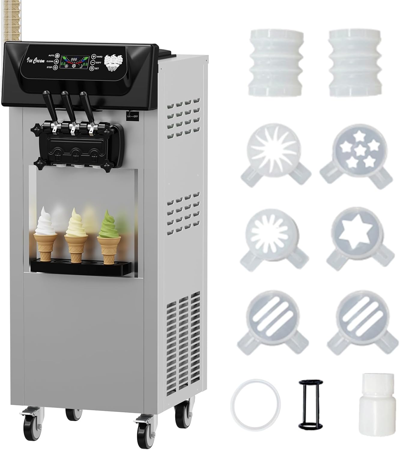 Commercial Soft Ice Cream Machine 3 Flavors Clean Led Panel Perfect fo