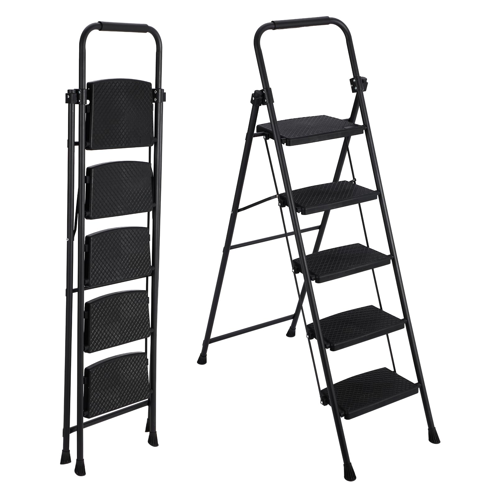 GARVEE 5 Step Ladder - Durable Steel, Anti-Slip Pedals, Safe-Lock Design