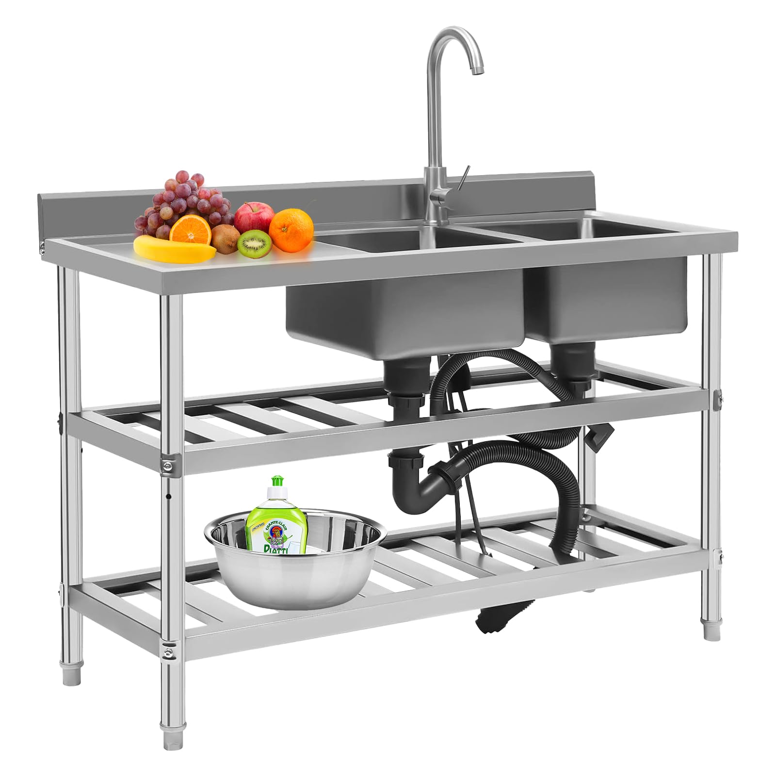 GARVEE Utility Stainless Steel Sink - Versatile Double Bowl for Indoor ...