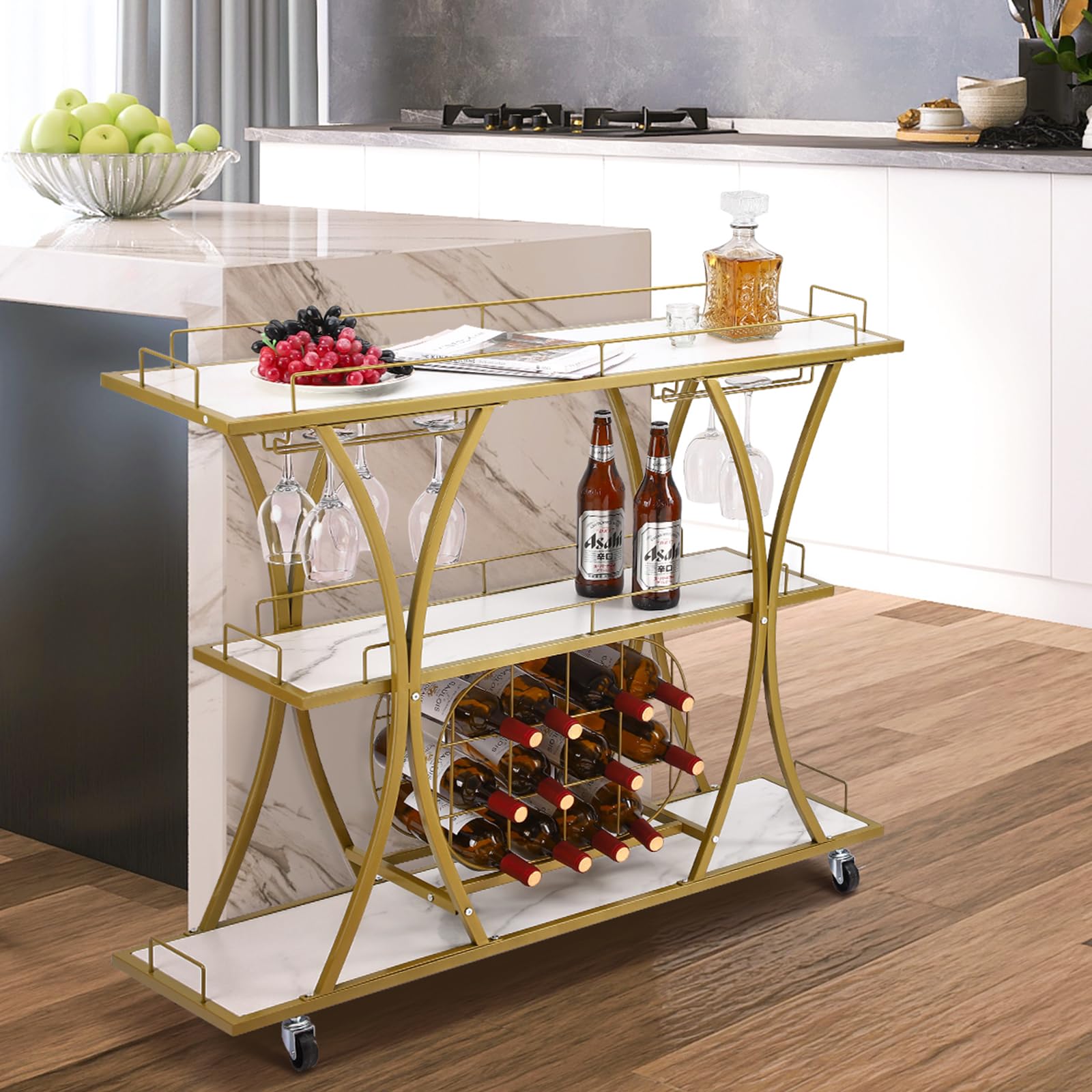 GARVEE Large Bar Cart - Versatile 3-Tier Serving Cart for Home