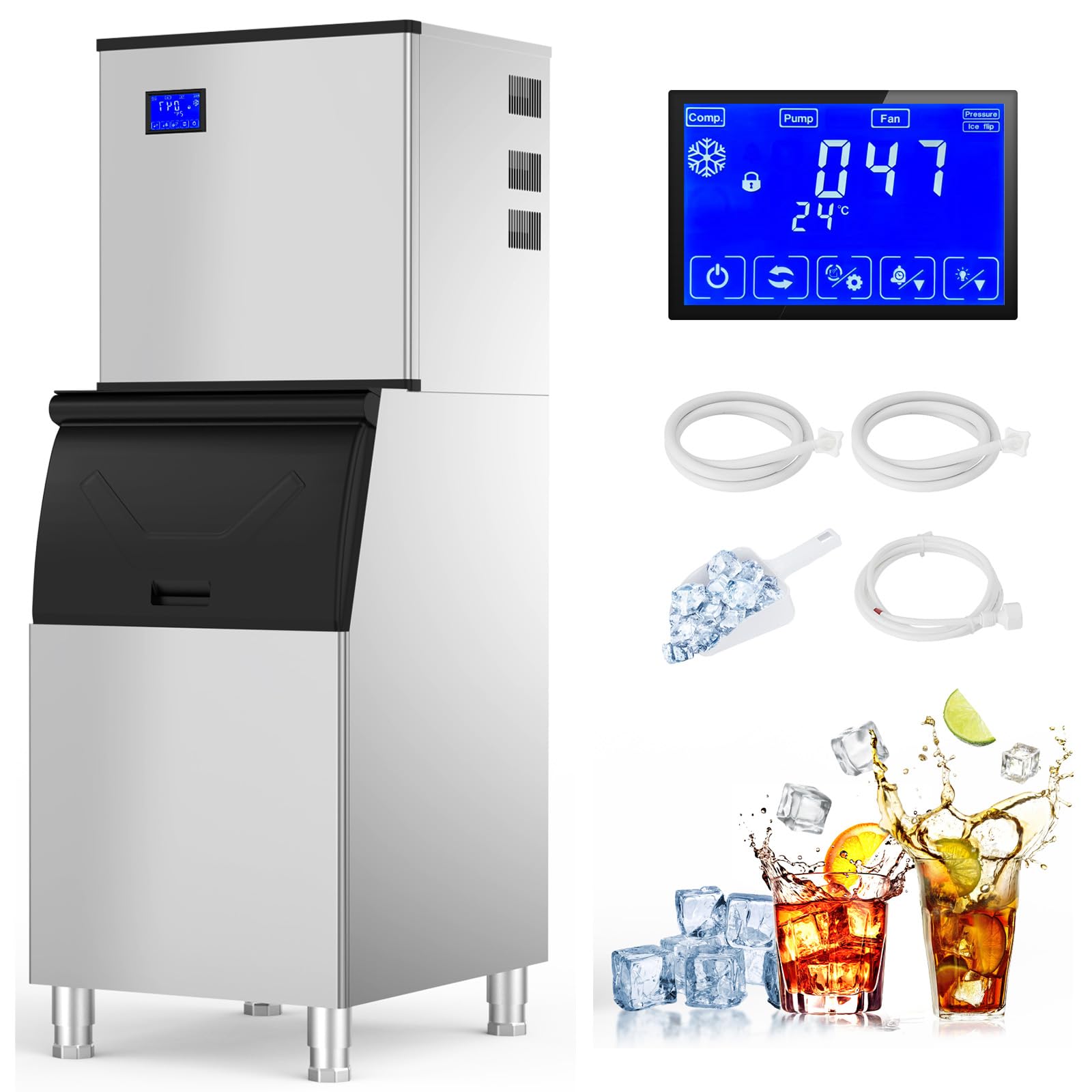GARVEE Commercial Ice Maker Machine - 350Lbs/24H, Pro Compressor, ETL ...