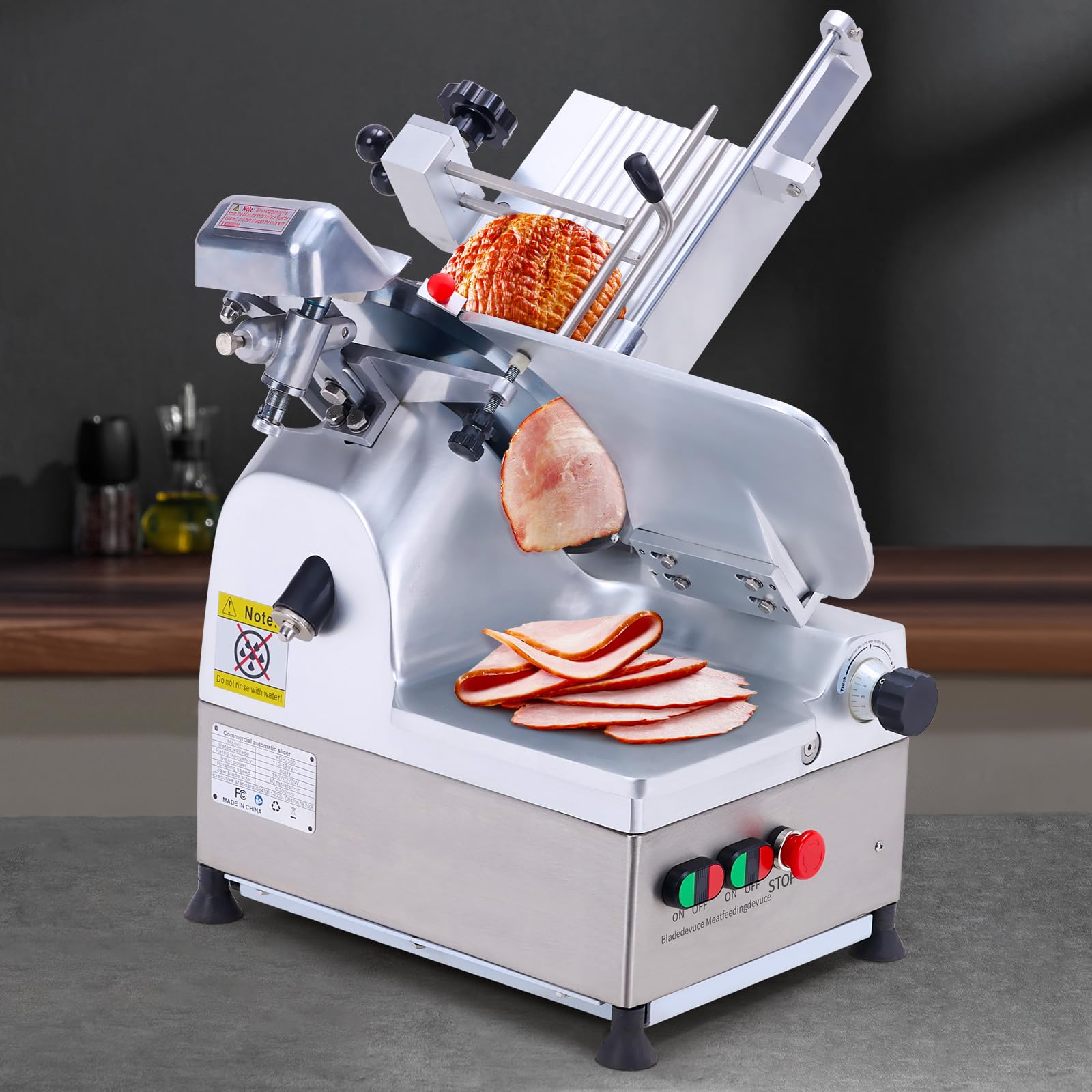 550W 12" Blade Meat Slicer, 0-14mm Adjustable, Commercial/Home