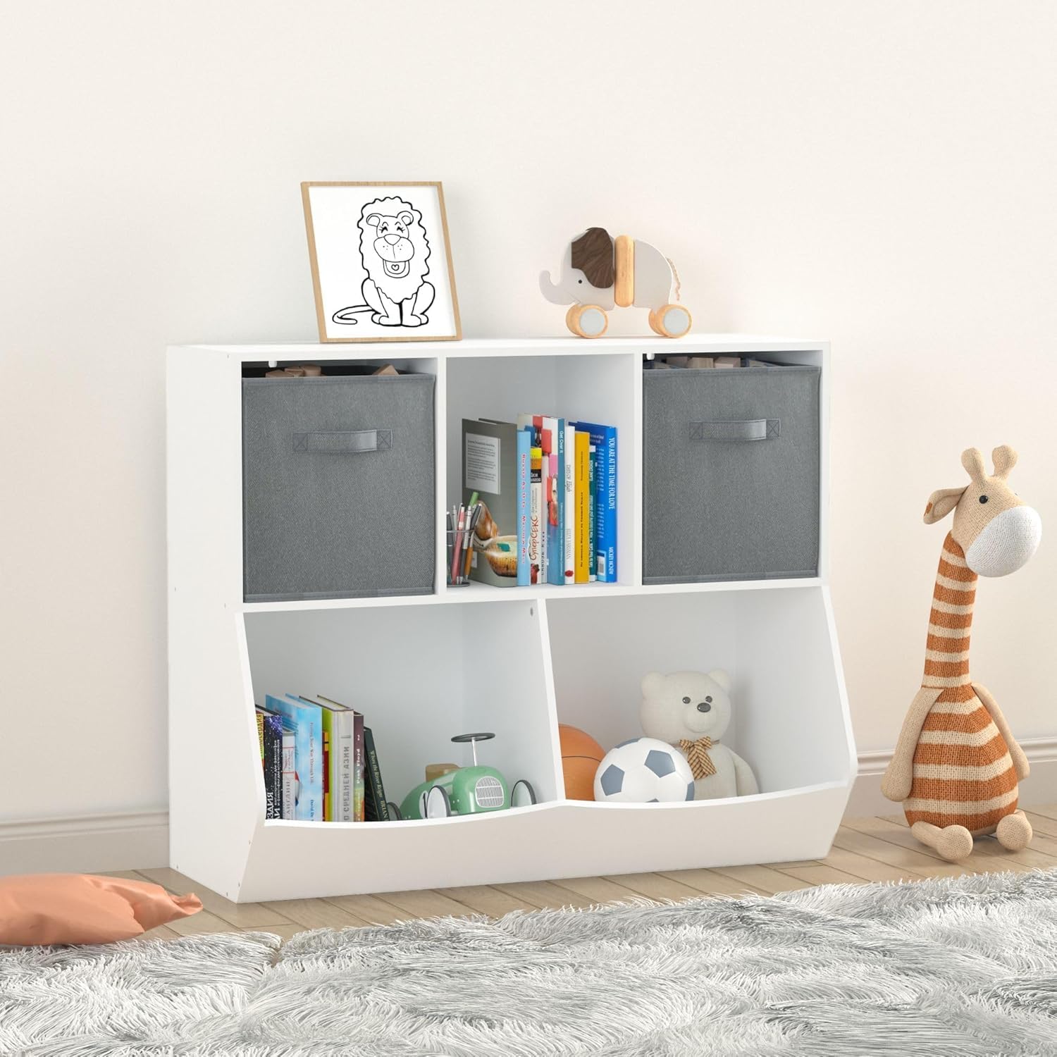 Garvee Bookcase Toy Storage MDF Multi Shelf with Cubby Organizer Cabin