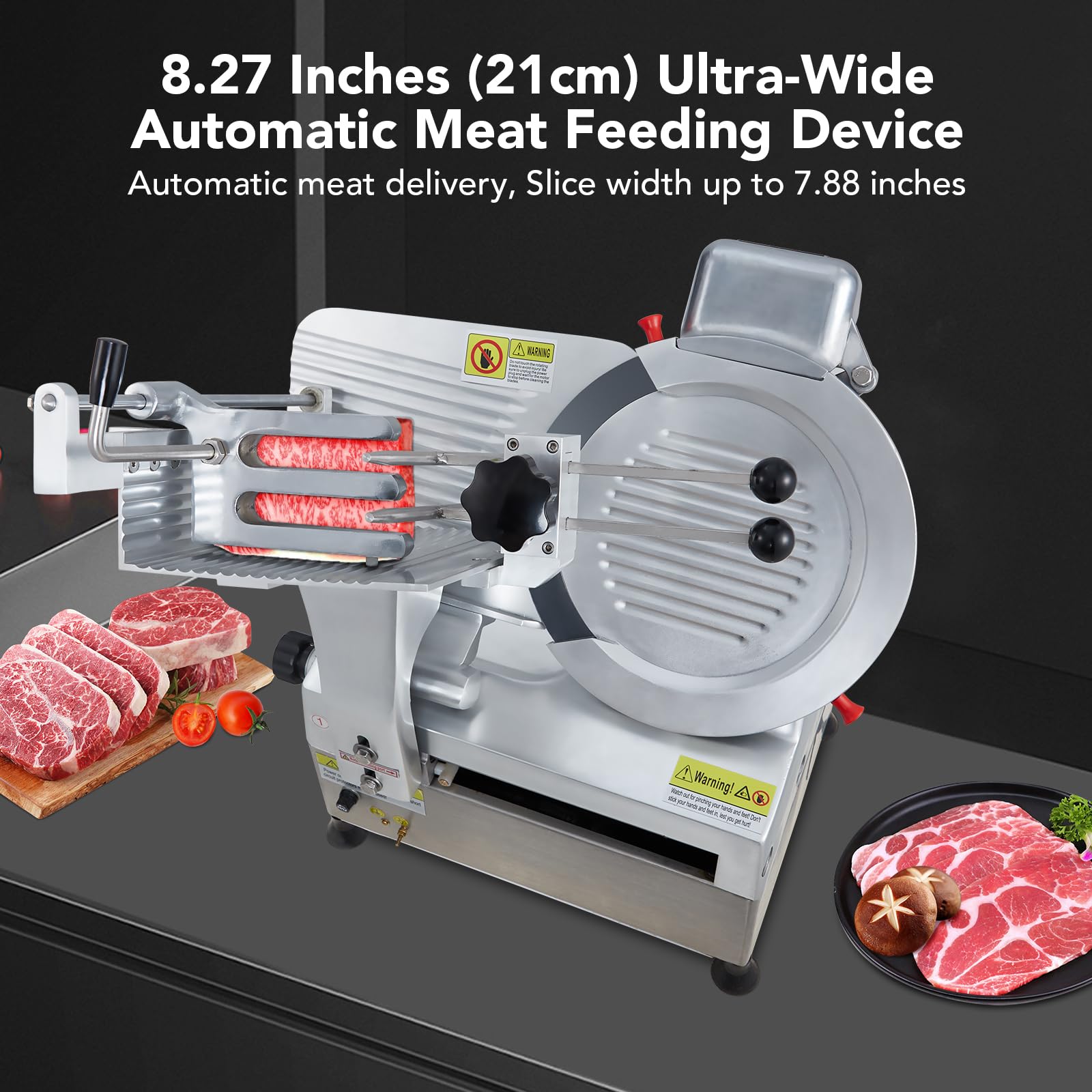 550W 12" Blade Meat Slicer, 0-14mm Adjustable, Commercial/Home
