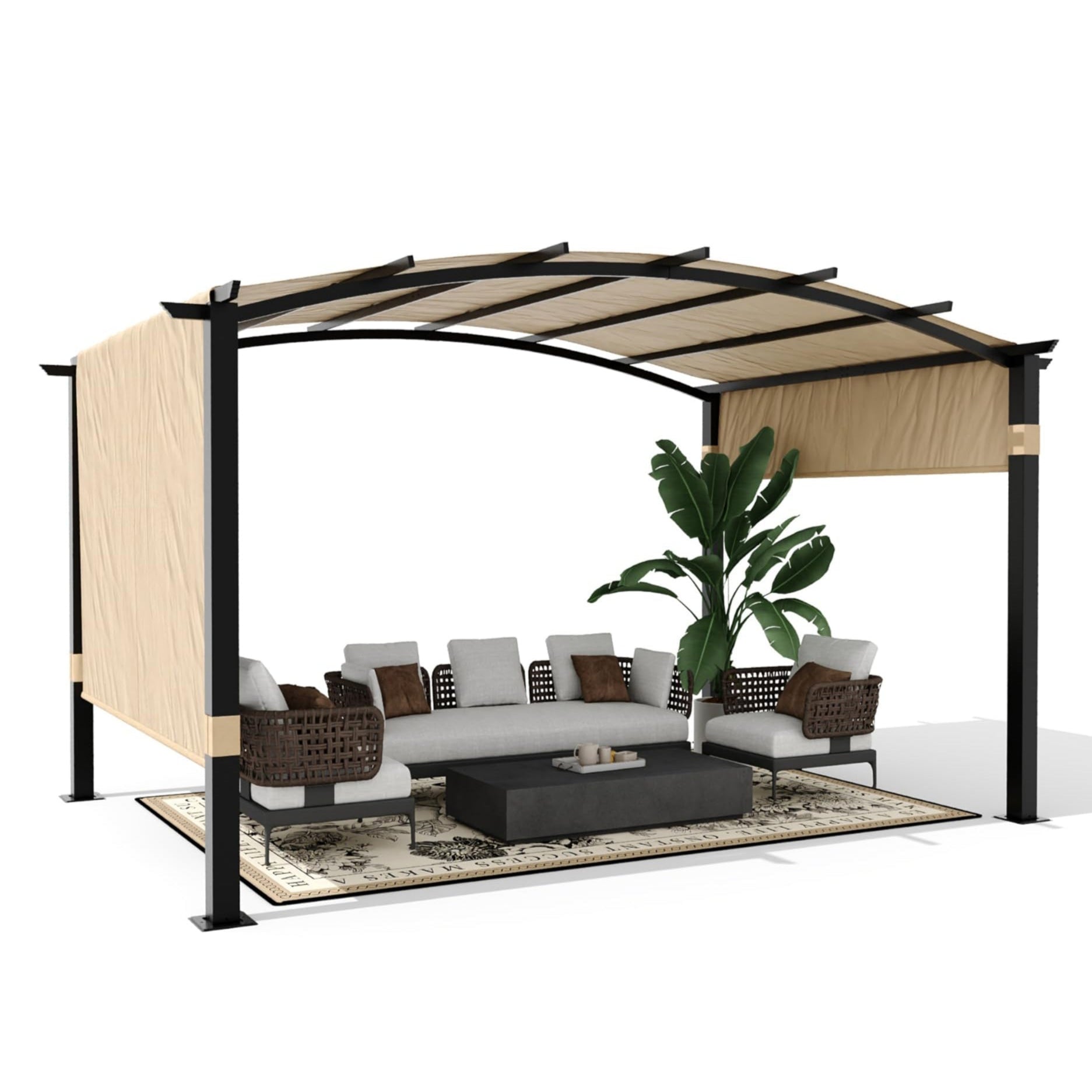Garvee 9' x 12' Outdoor Arched Pergola, Metal Gazebo with Retractable