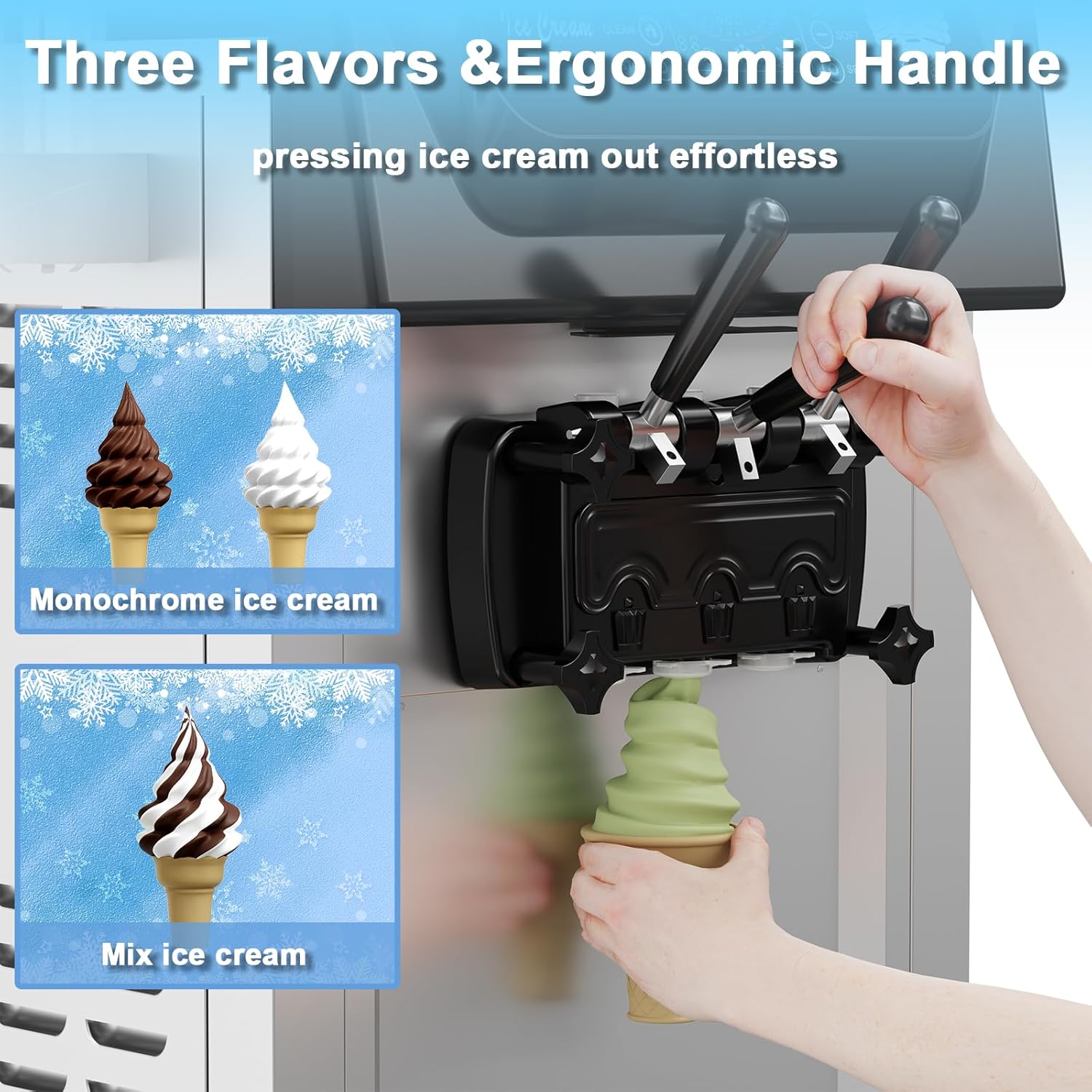 Commercial Soft Ice Cream Machine 3 Flavors Clean Led Panel Perfect fo