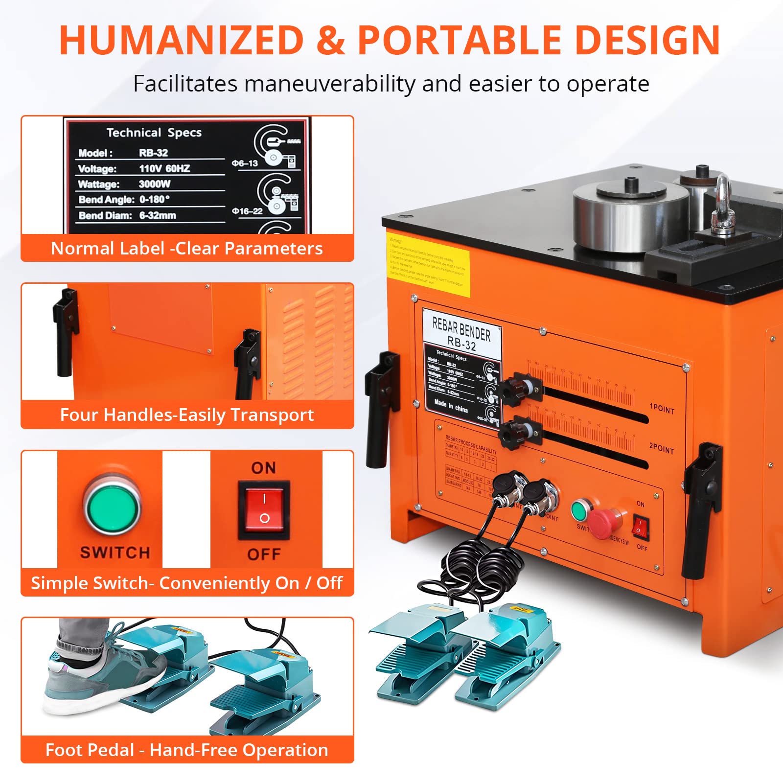3000W 1.3 Inch Electric Bender, Cuts & Bends 0-180°