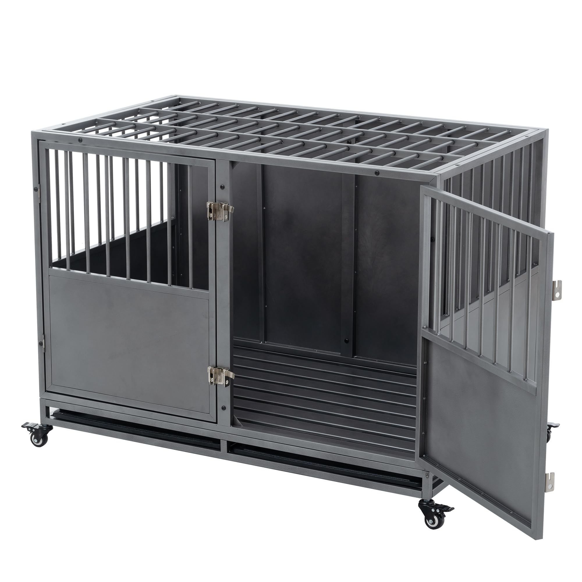 Garvee 48 Inch Heavy-Duty Dog Crate with Double Door Wheels Carbon Ste