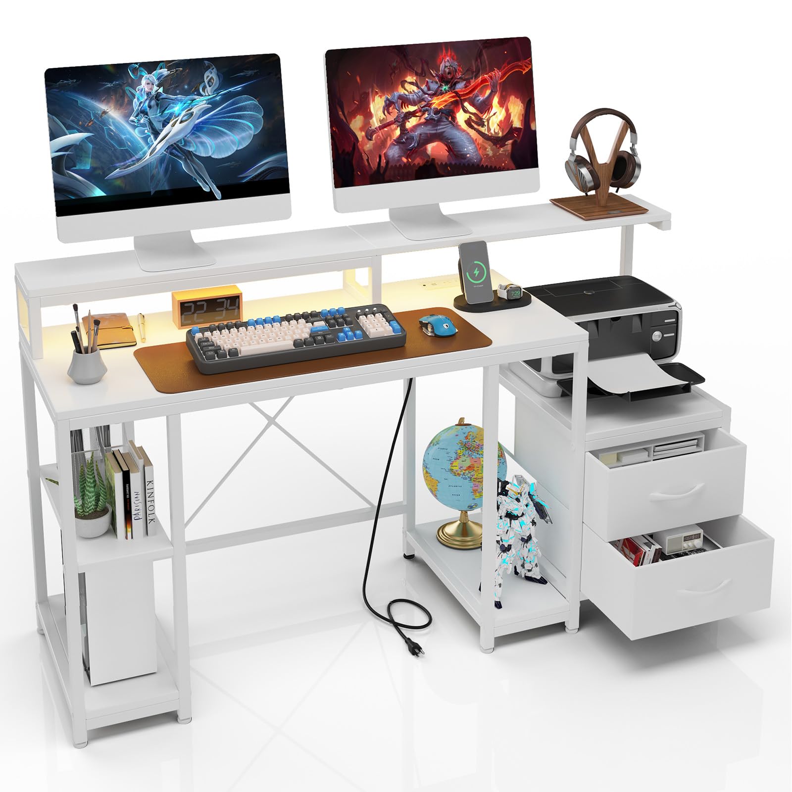 GARVEE Computer Desk with LED Light & Power Outlets - Versatile ...