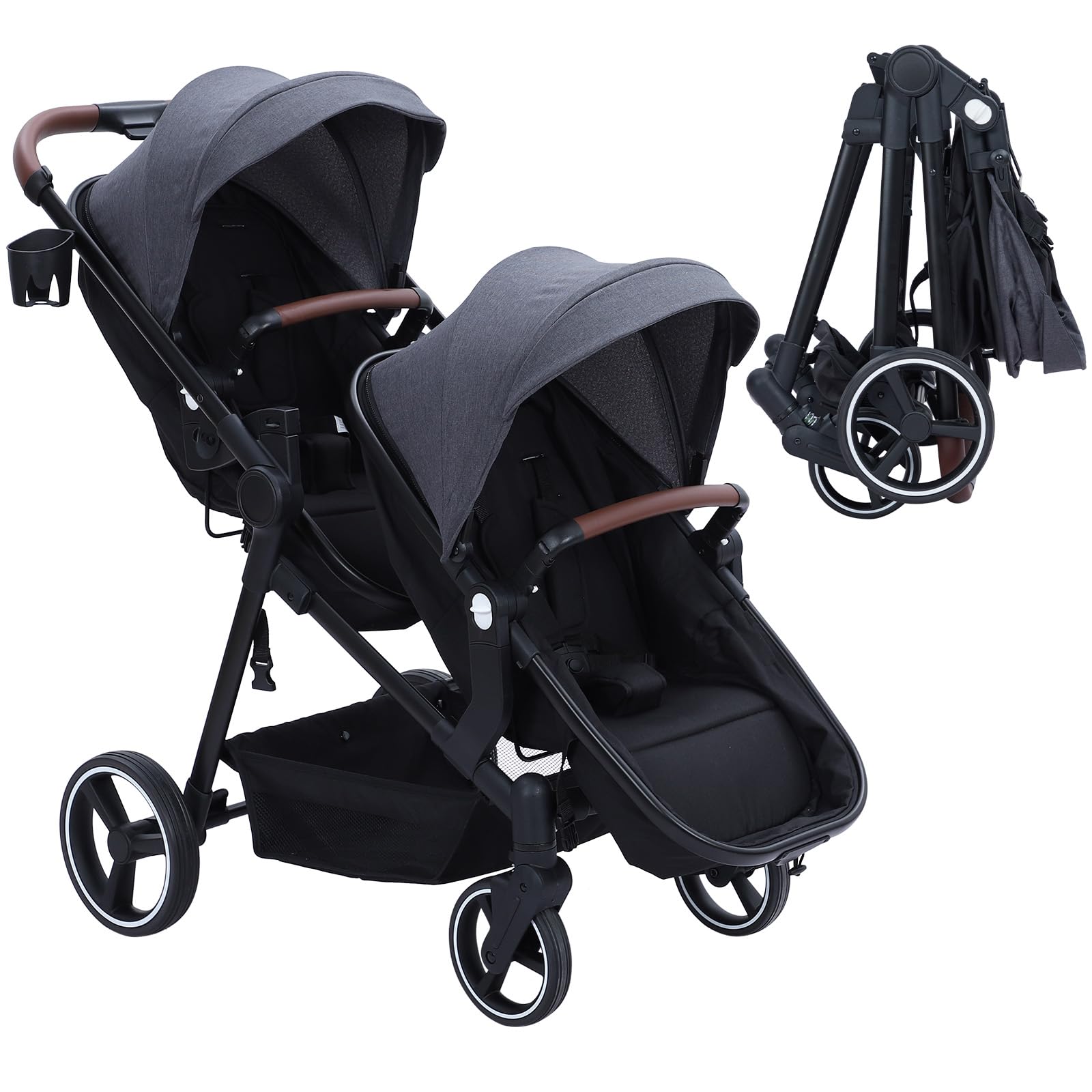 Garvee Double Stroller, Foldable Baby Tandem Stroller with Adjustable