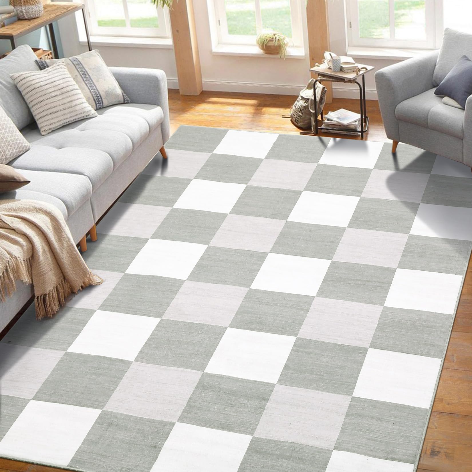 GARVEE Modern Plaid 10x13 Large Area Rug - Soft, Non-Slip & Stylish