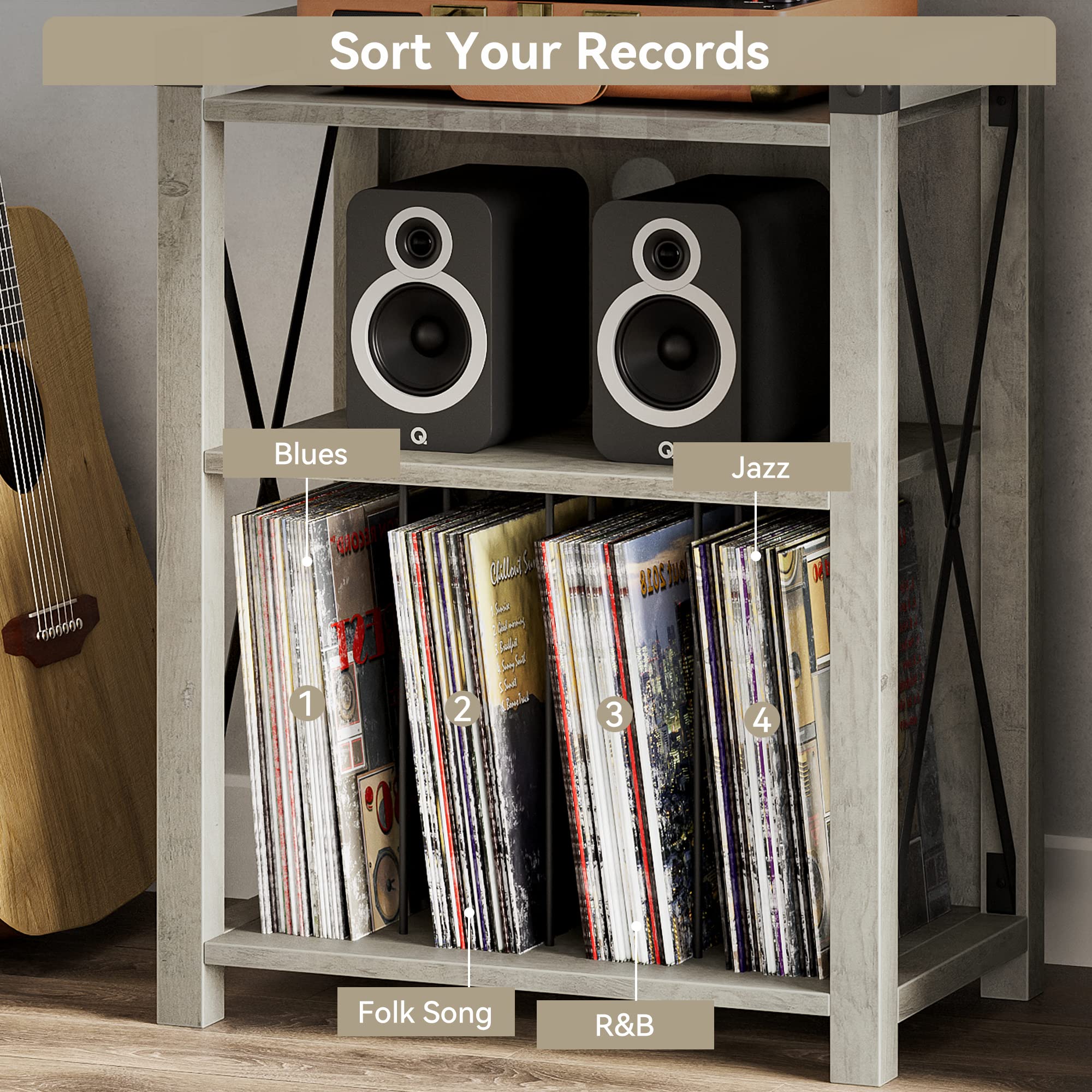 Record Player Stand With Power Outlet, Vinyl Record Cabinet, Tab ...