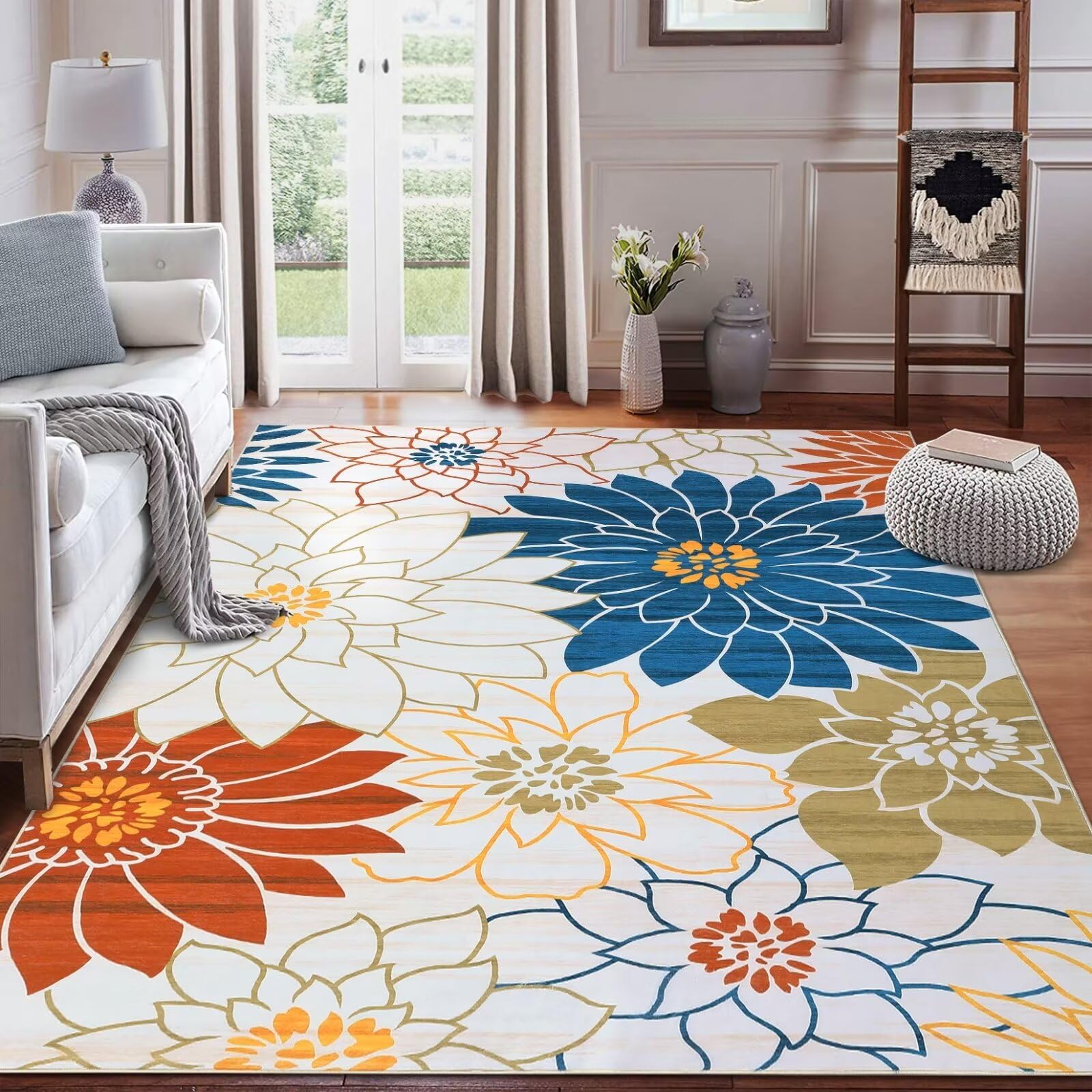 GARVEE Modern Floral Rugs for Living Room - Soft, Washable, Non-Shedding
