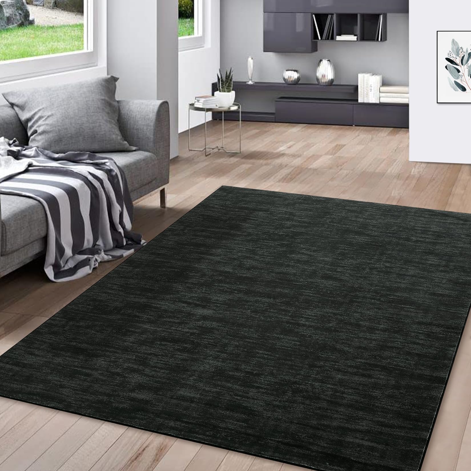GARVEE Washable Rug 5x7 - Modern Solid Black Area Rug for Home