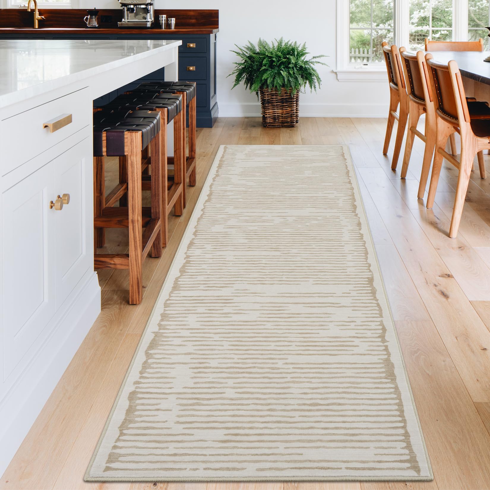 Garvee Runner Rug 2x6 Modern Stripe Carpet for Hallway Beige Soft Non