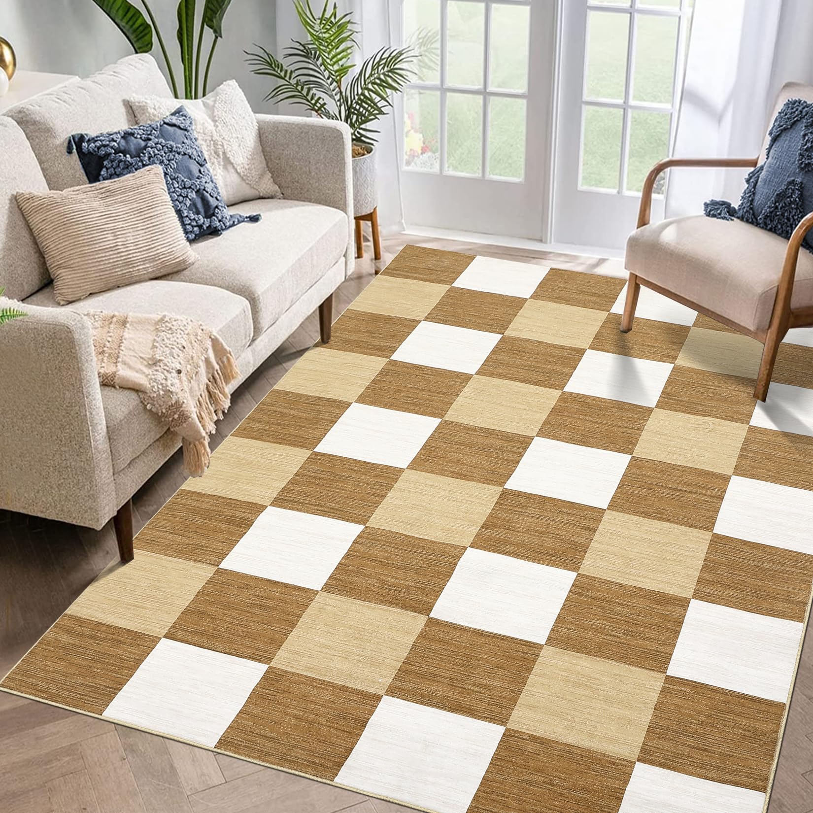 GARVEE Modern Plaid 10x13 Large Area Rug - Soft, Non-Slip, and Easy Care