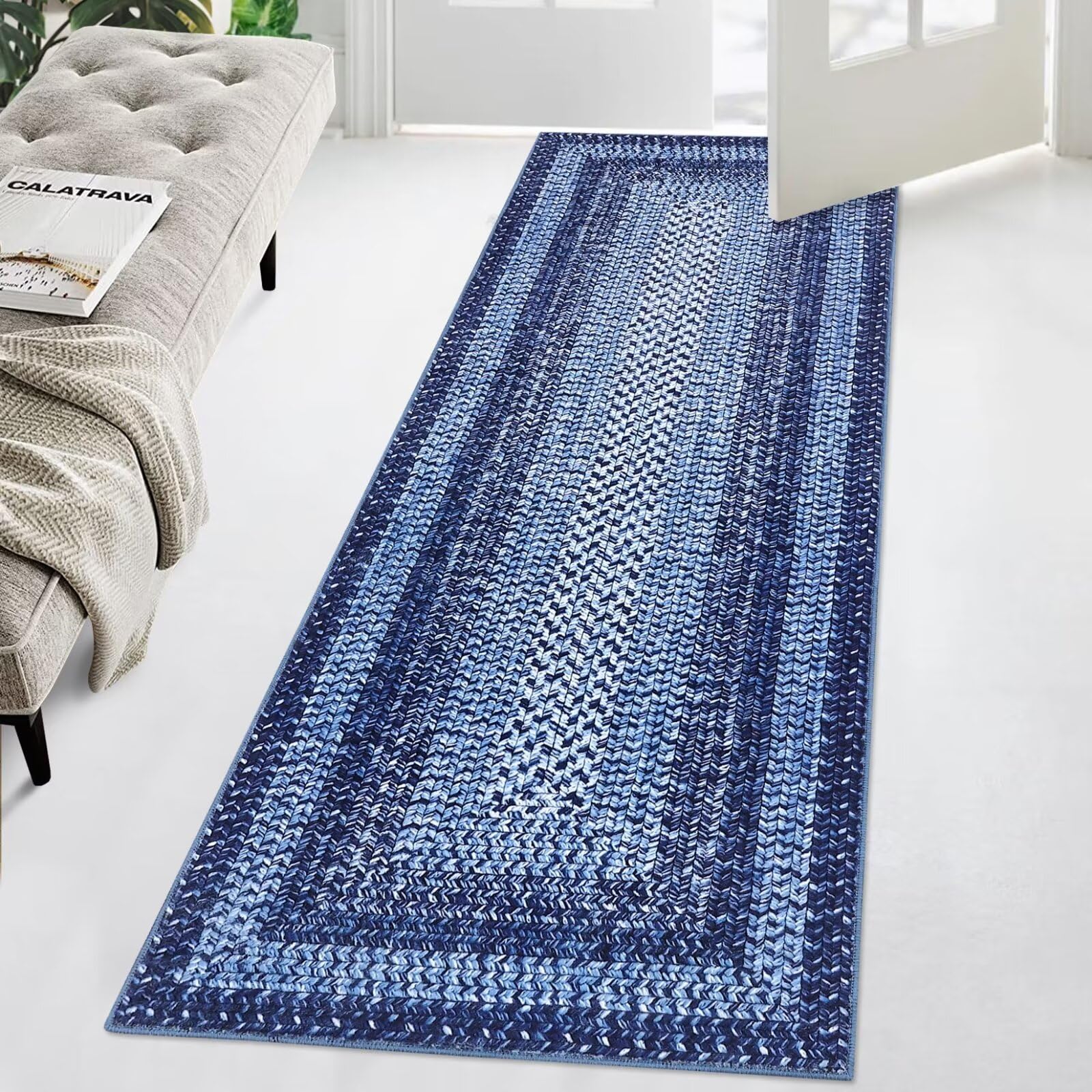 GARVEE 2x6 Braided Print Washable Rug - Non-Slip, Ultra-Thin ...