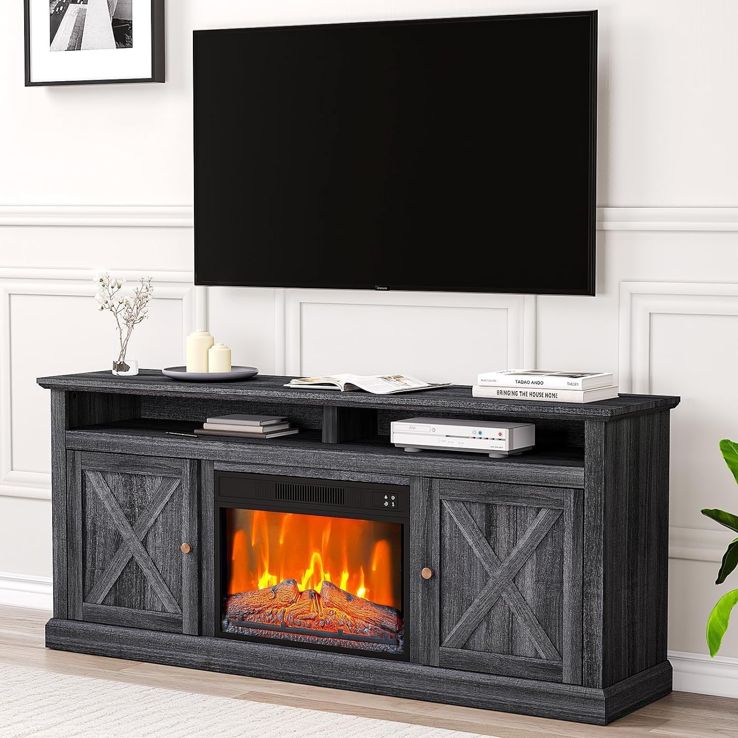 GARVEE Electric Fireplace TV Stand - Rustic Elegance with Modern Comfort