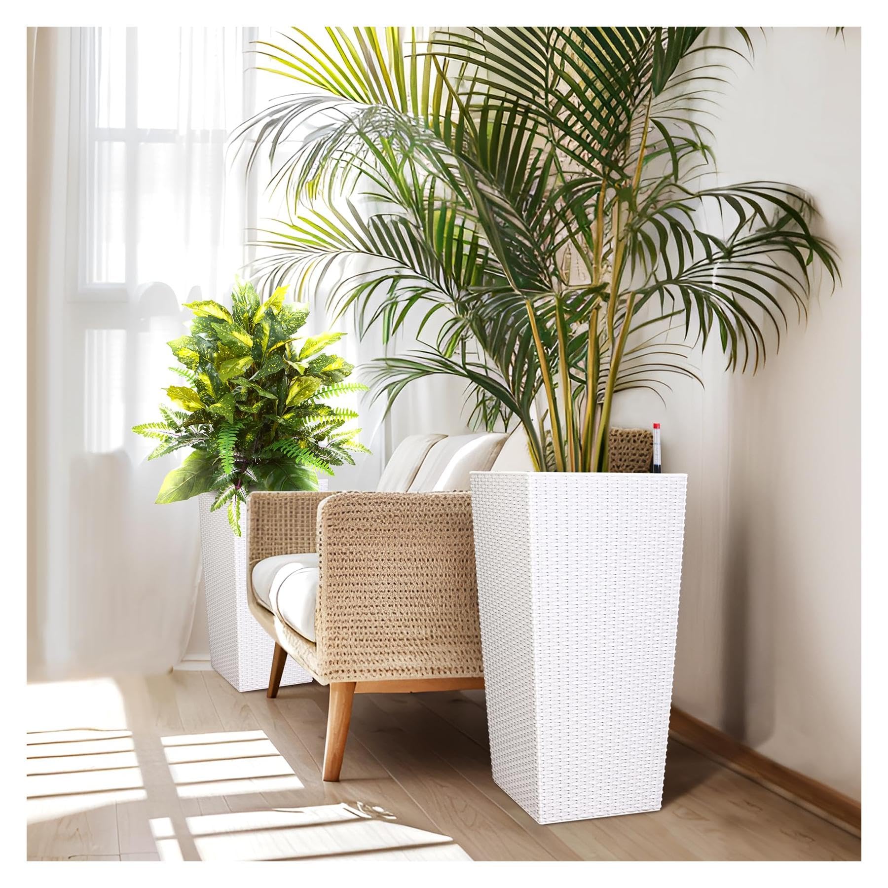 GARVEE Automatic Watering Tall Planters Set of 2 - Versatile Indoor ...