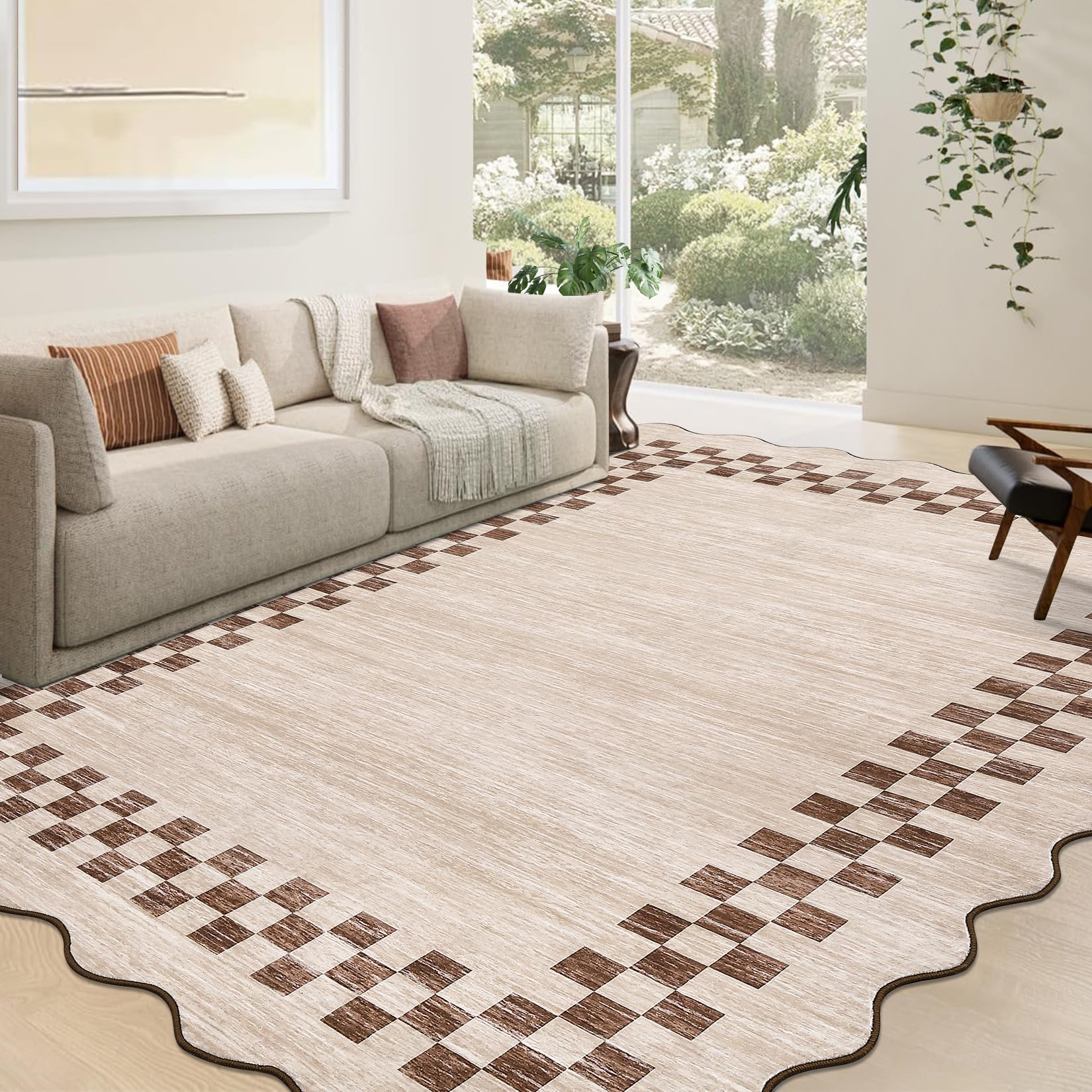 GARVEE 8x10 Area Rug Scalloped Washable Non Slip Stain Resistant Soft ...