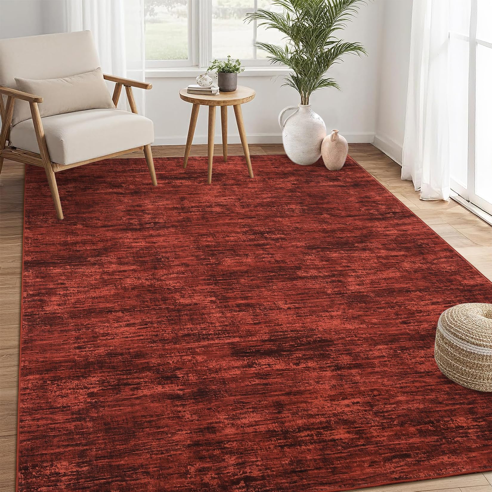 Garvee Solid Red 8x10 Washable Rug Non-Slip Modern Abstract Area Rug L