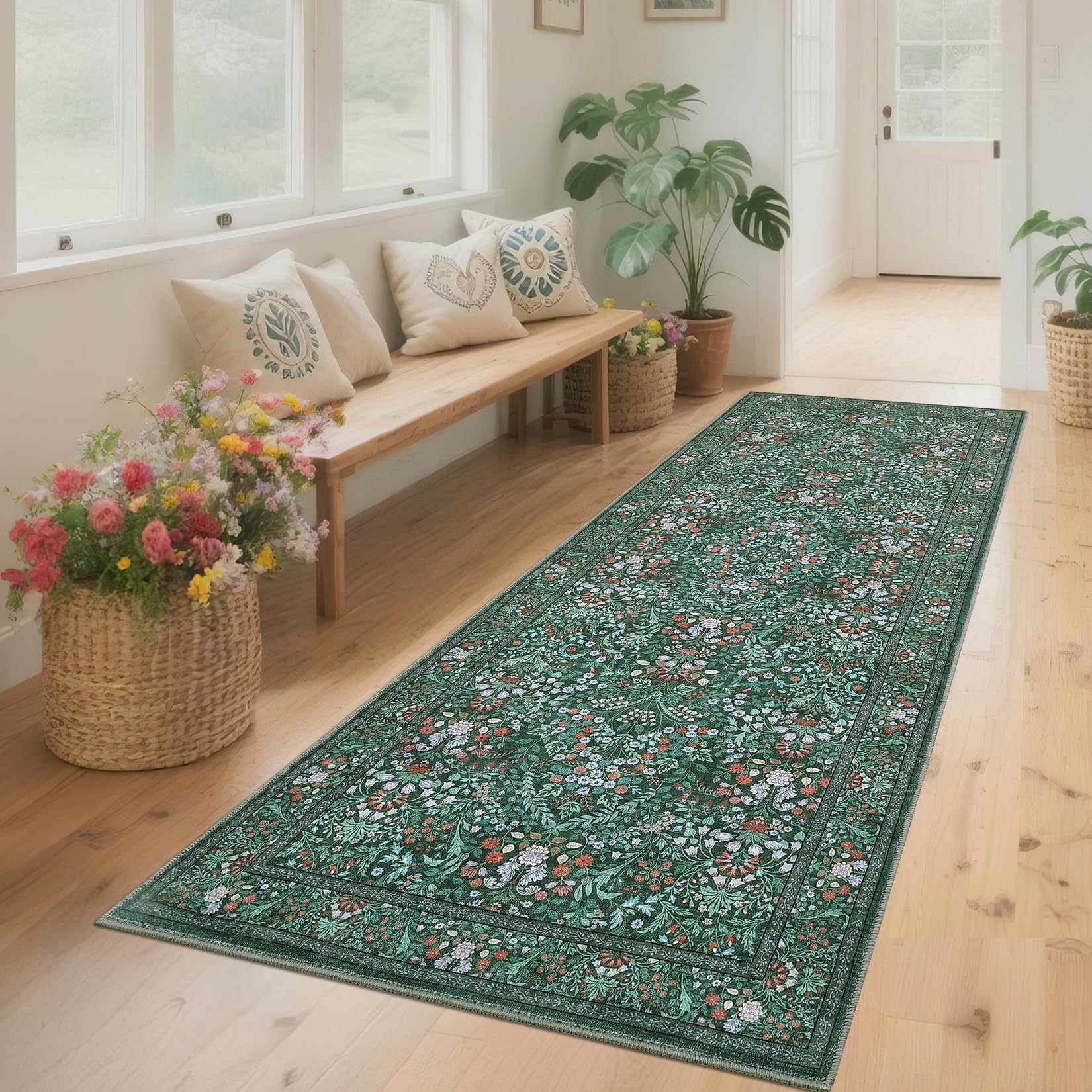 Garvee Washable 2x6 Runner Rug Floral Kitchen Non Slip Low-Pile Boho C