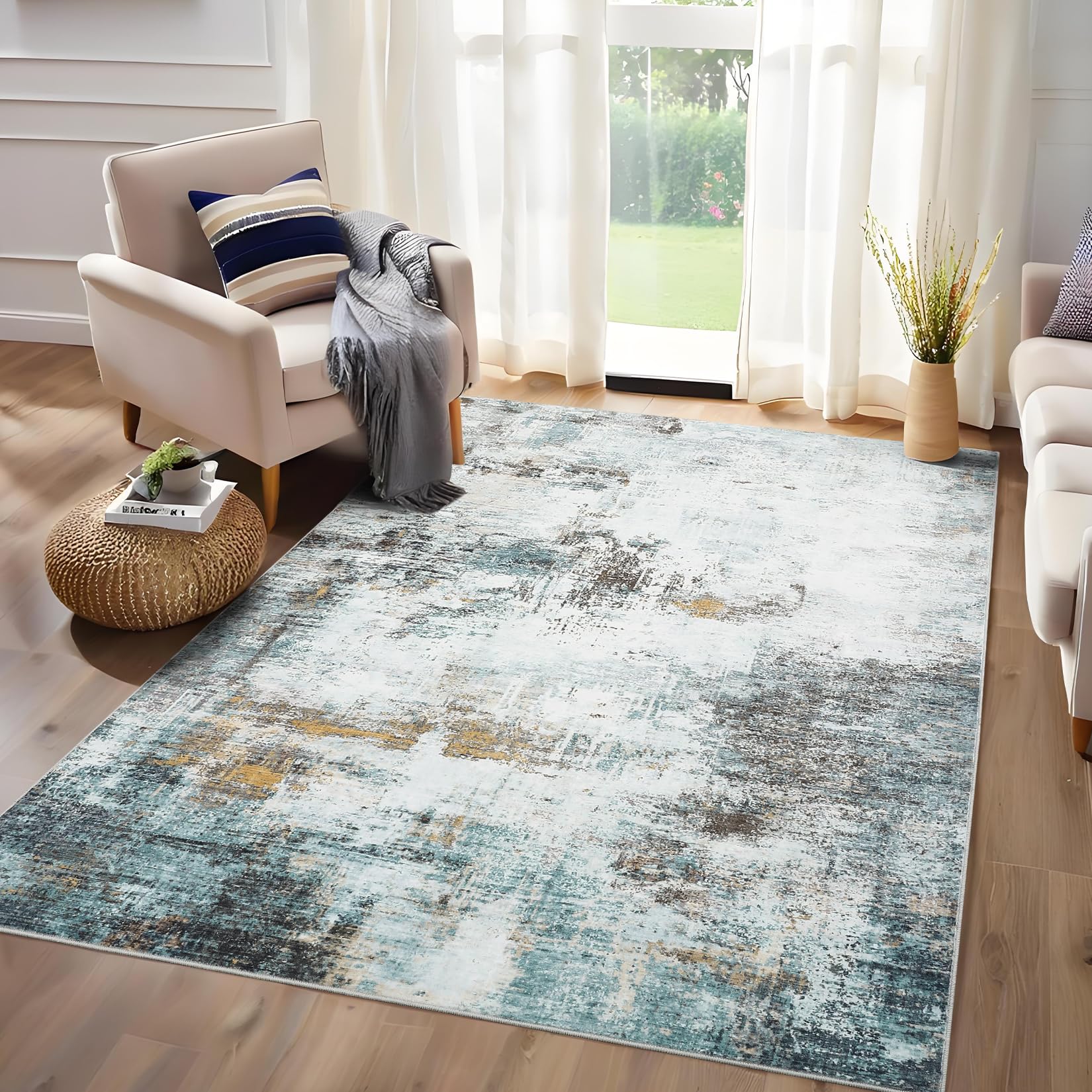 Garvee Abstract Green 10x13 Modern Washable Large Area Rug – Stain-Res