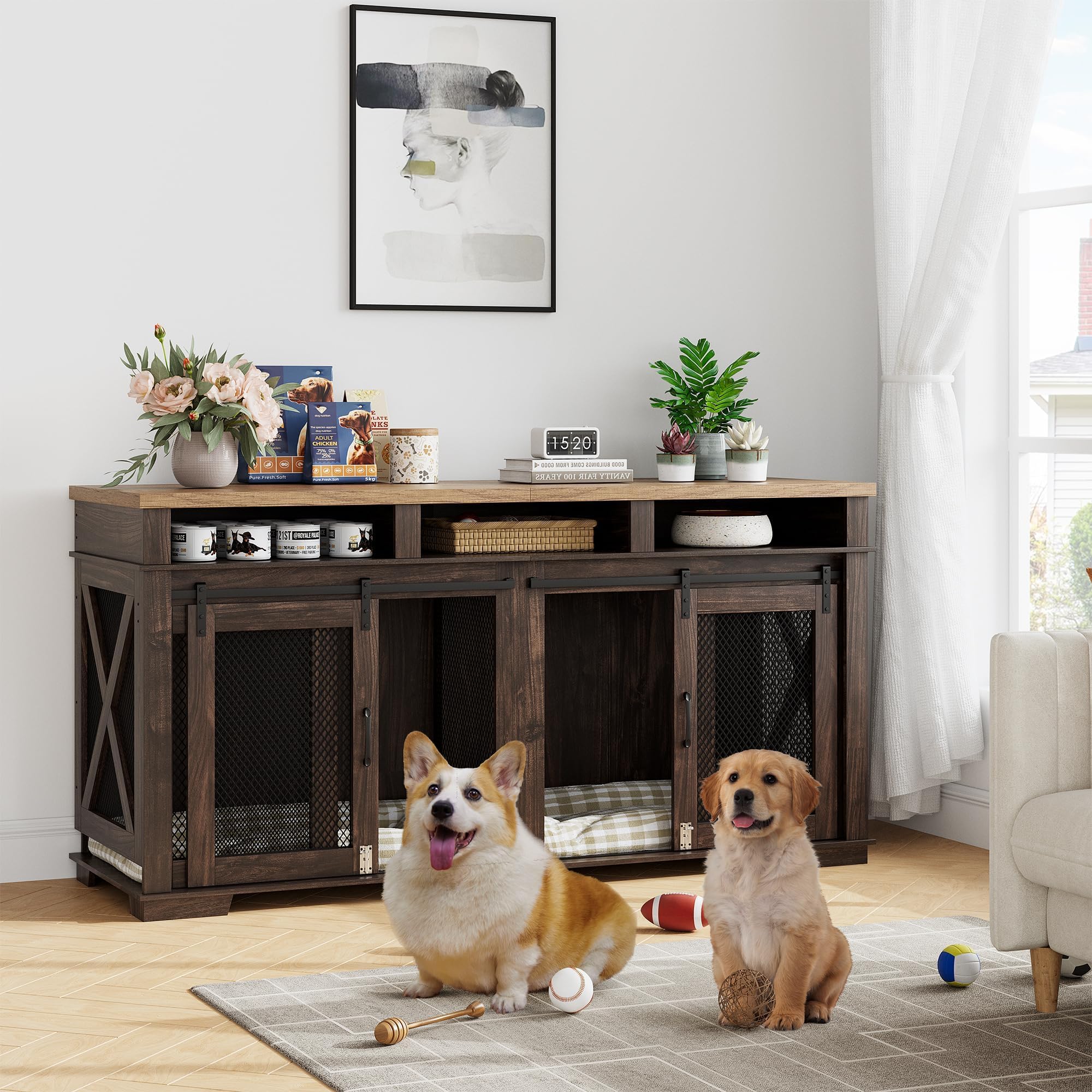Dog Crate End Table With Drawers Garvee 71" Double Dog Crate Furniture ...