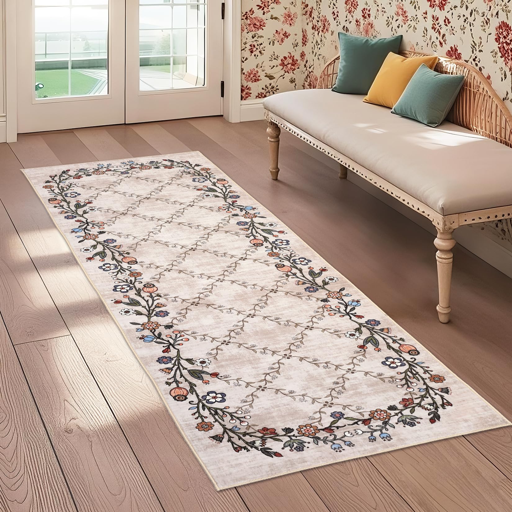 GARVEE Floral Runner Rug 2'x6' Washable Non-Slip Low Pile TPR Rubber ...