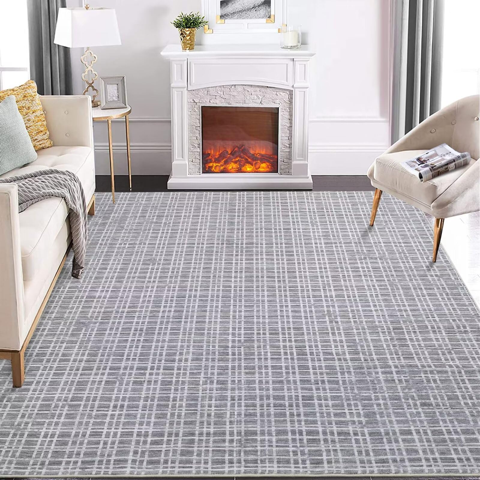 GARVEE Washable Rug 8x10 - Modern Checkered Area Rug for Living Room