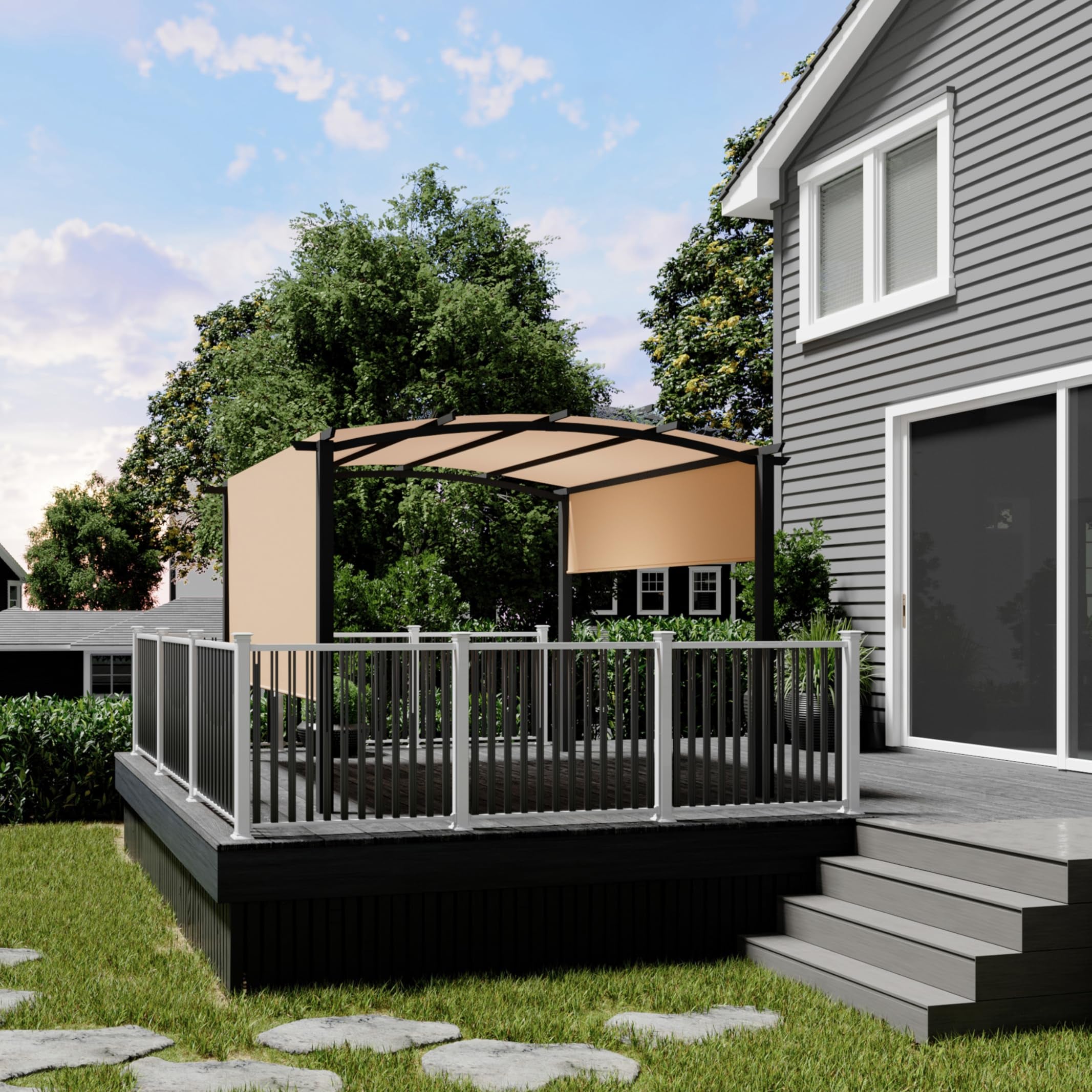 Garvee 10' x 10' Outdoor Arched Pergola, Metal Gazebo with Retractable