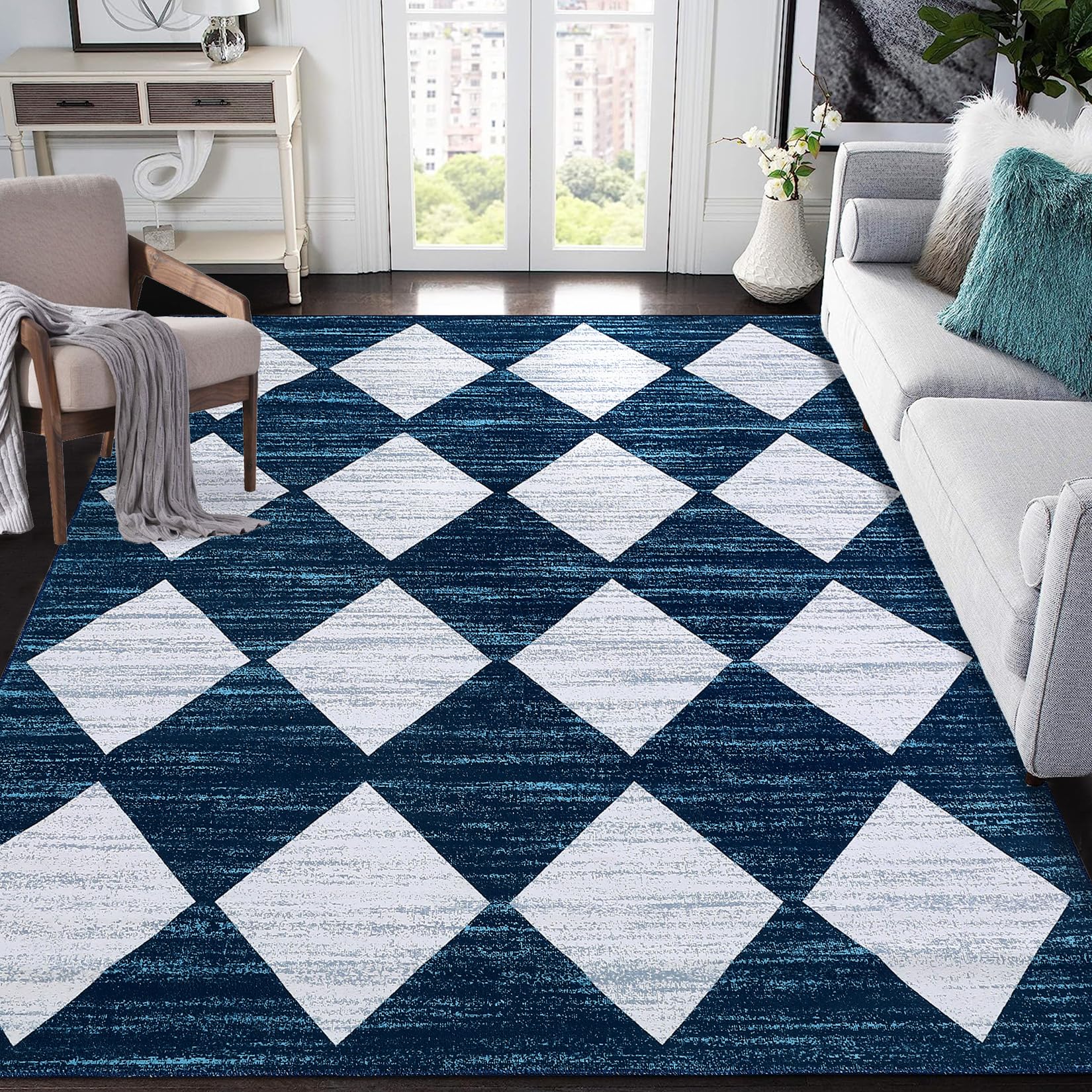 GARVEE Washable 8x10 Geometric Checkered Rug - Low Pile, Non Slip ...