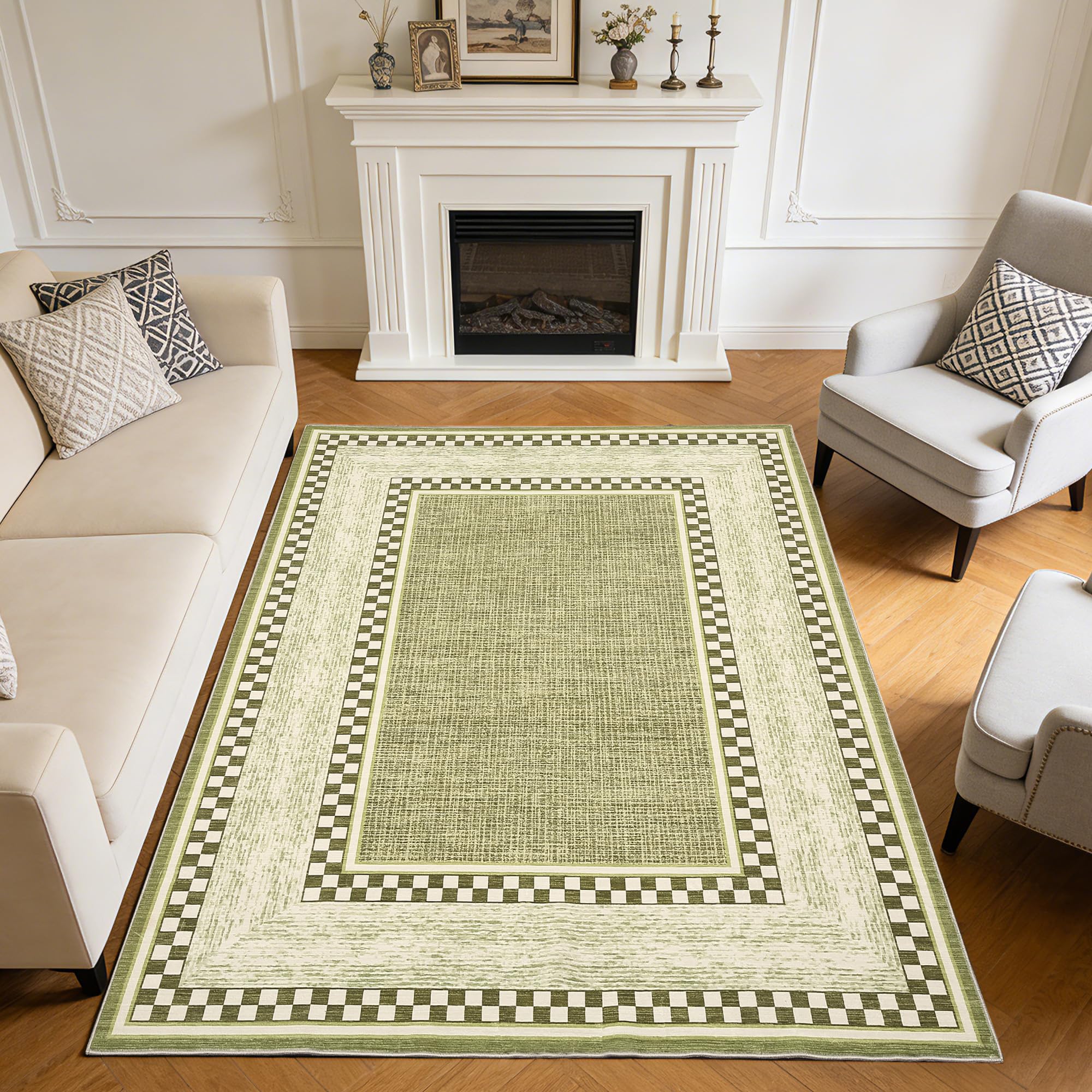 Garvee Area Rug 8x10 Green, No Slip Washable Low-Pile Carpet for Livin