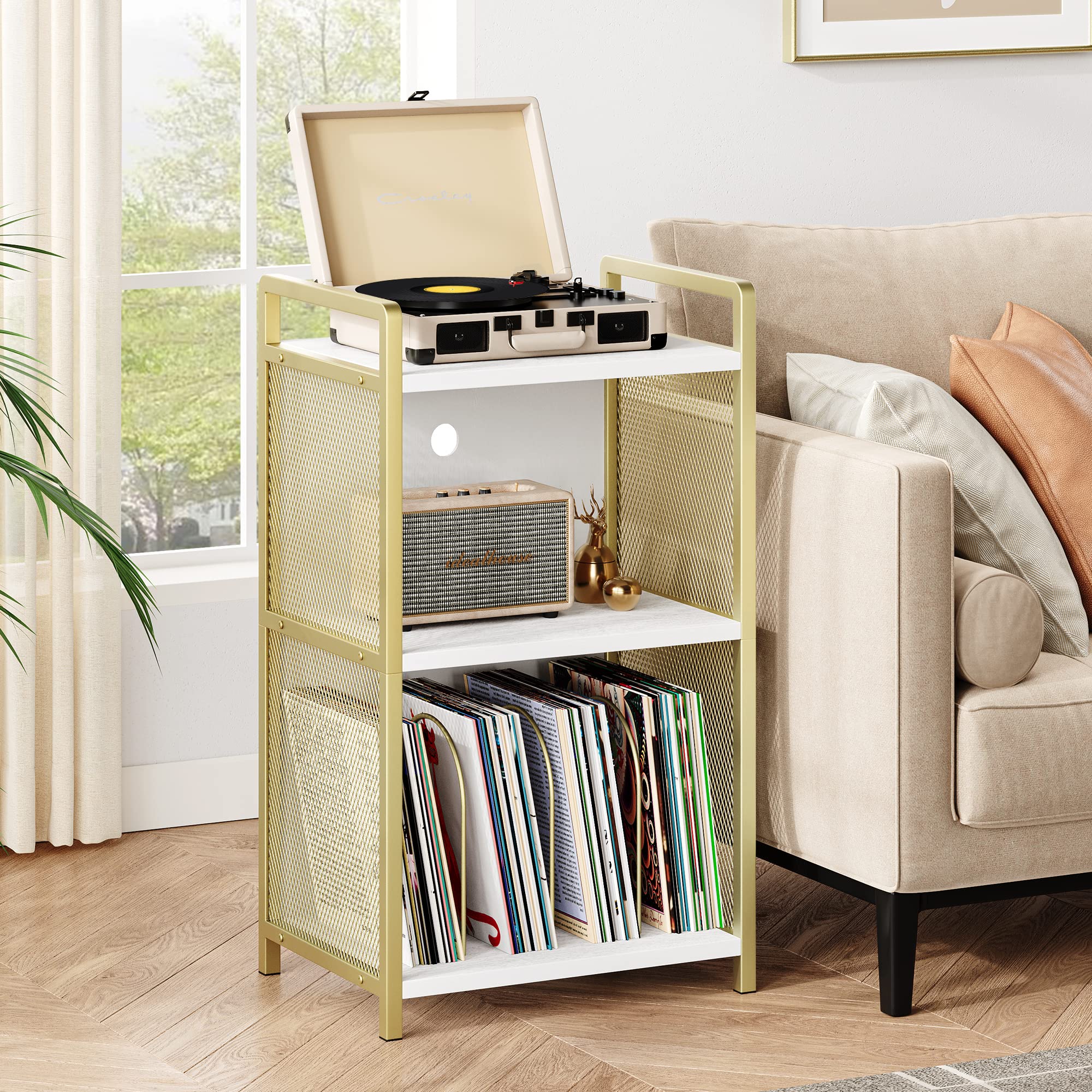 GARVEE Gold Record Player Stand - Versatile Storage for Any Room