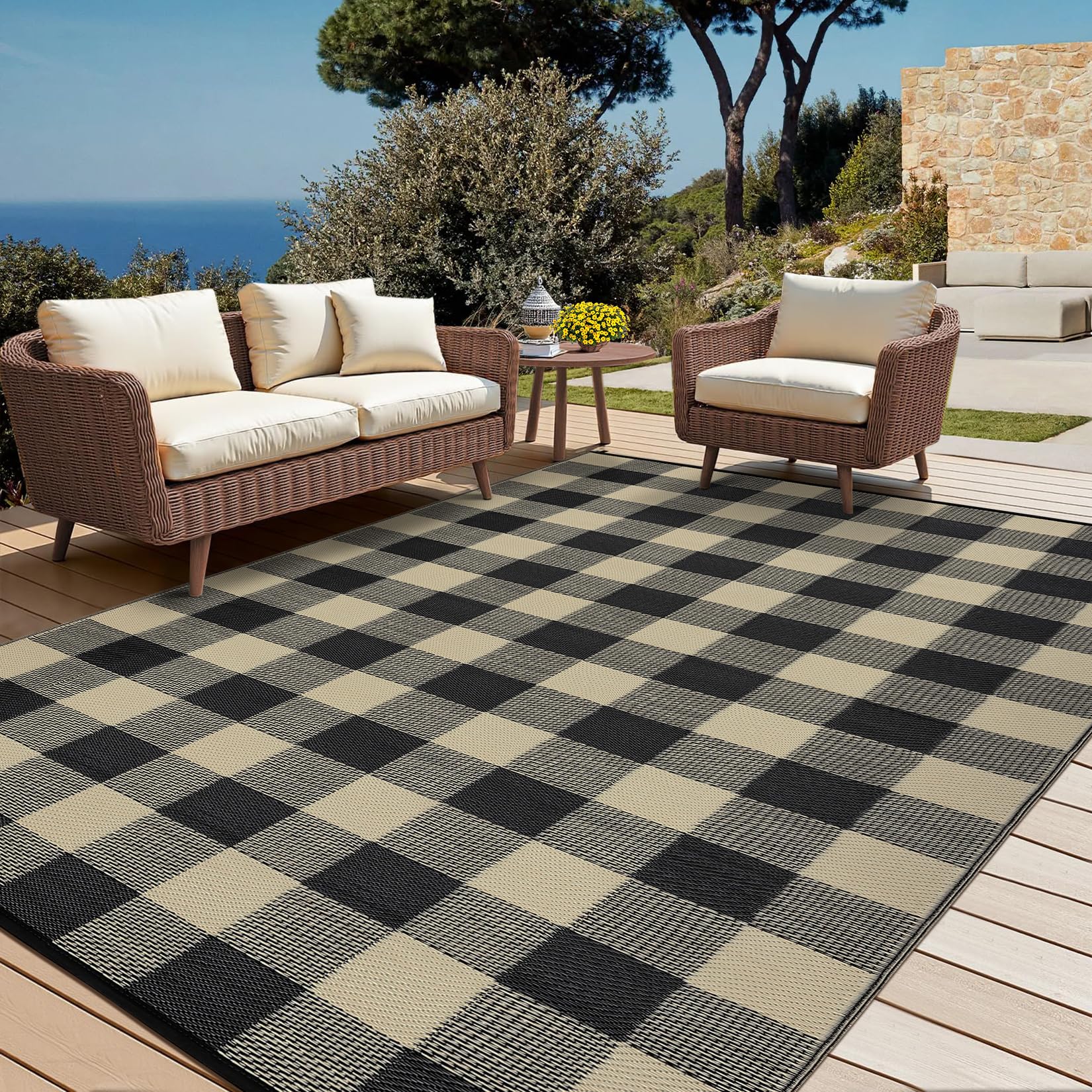 GARVEE 9x18 Outdoor Rug Waterproof Double-Sided Polypropylene Geometric ...