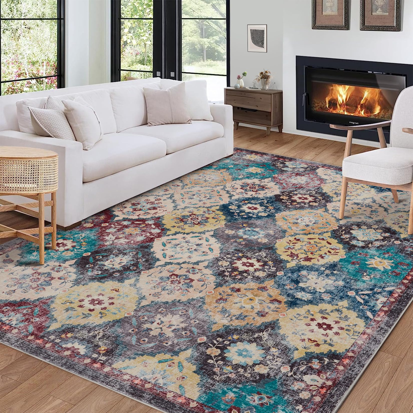 GARVEE Area Rug 8x10 Bohemian Washable Low-Pile Recycled Polyester TPR ...