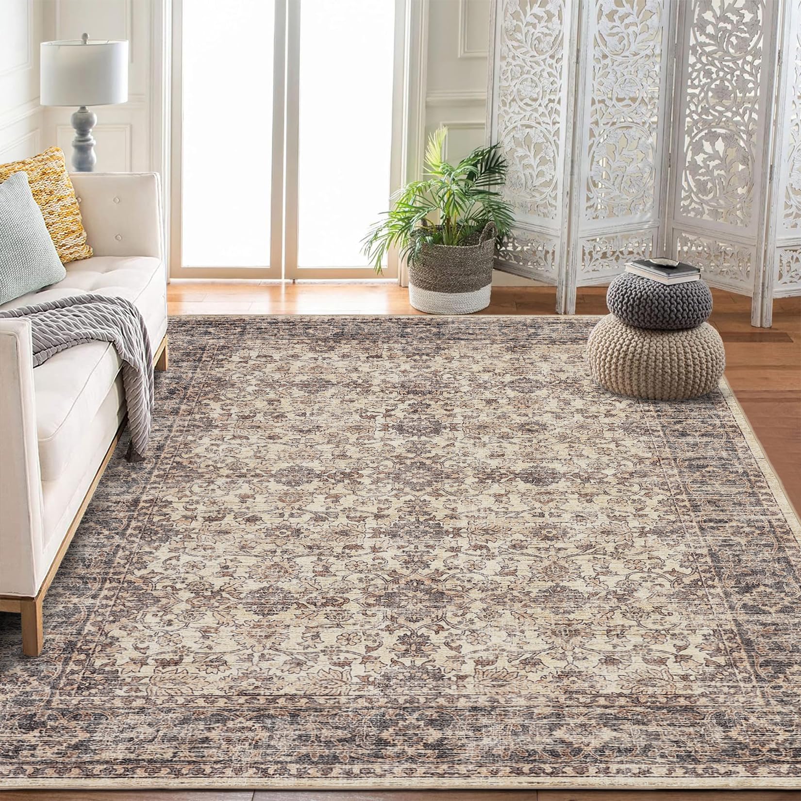 Garvee Vintage Boho Area Rugs Beige 10'x13' Washable Large Rugs Non-Sl