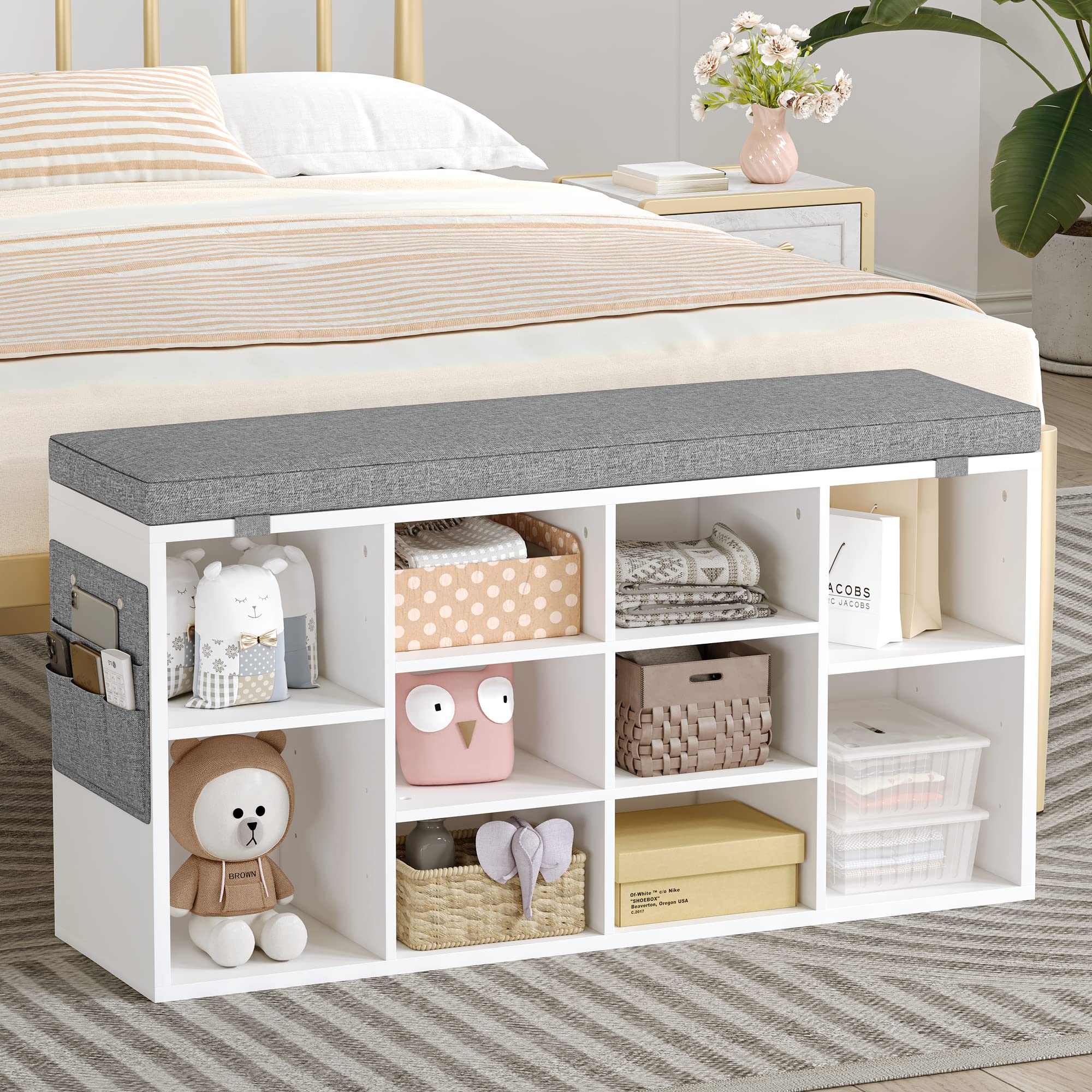 GARVEE White Shoe Bench Cubby Organizer - Versatile Storage for Every Room