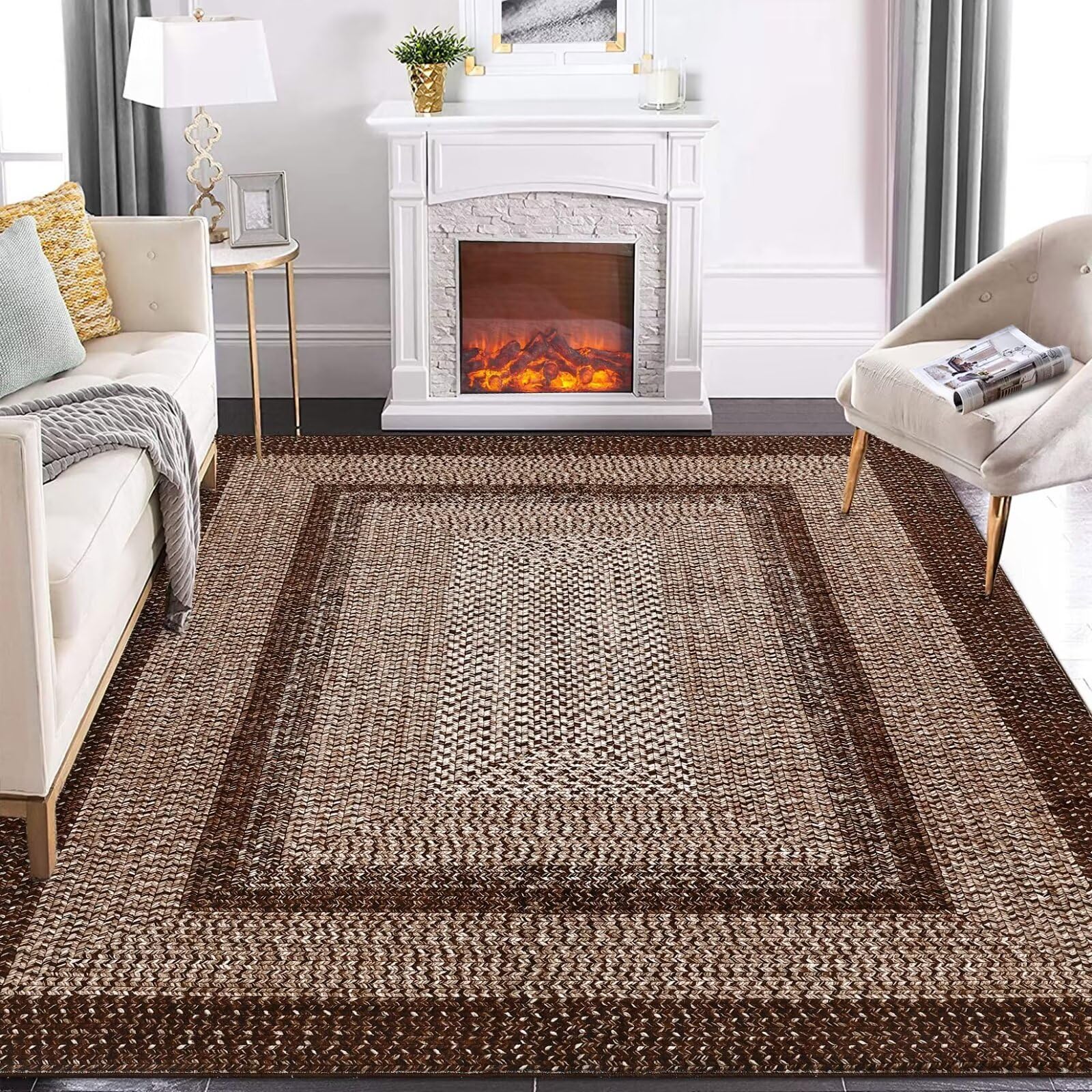GARVEE 4x6 Washable Braided Area Rug - Non-Slip, Low Pile Polyester