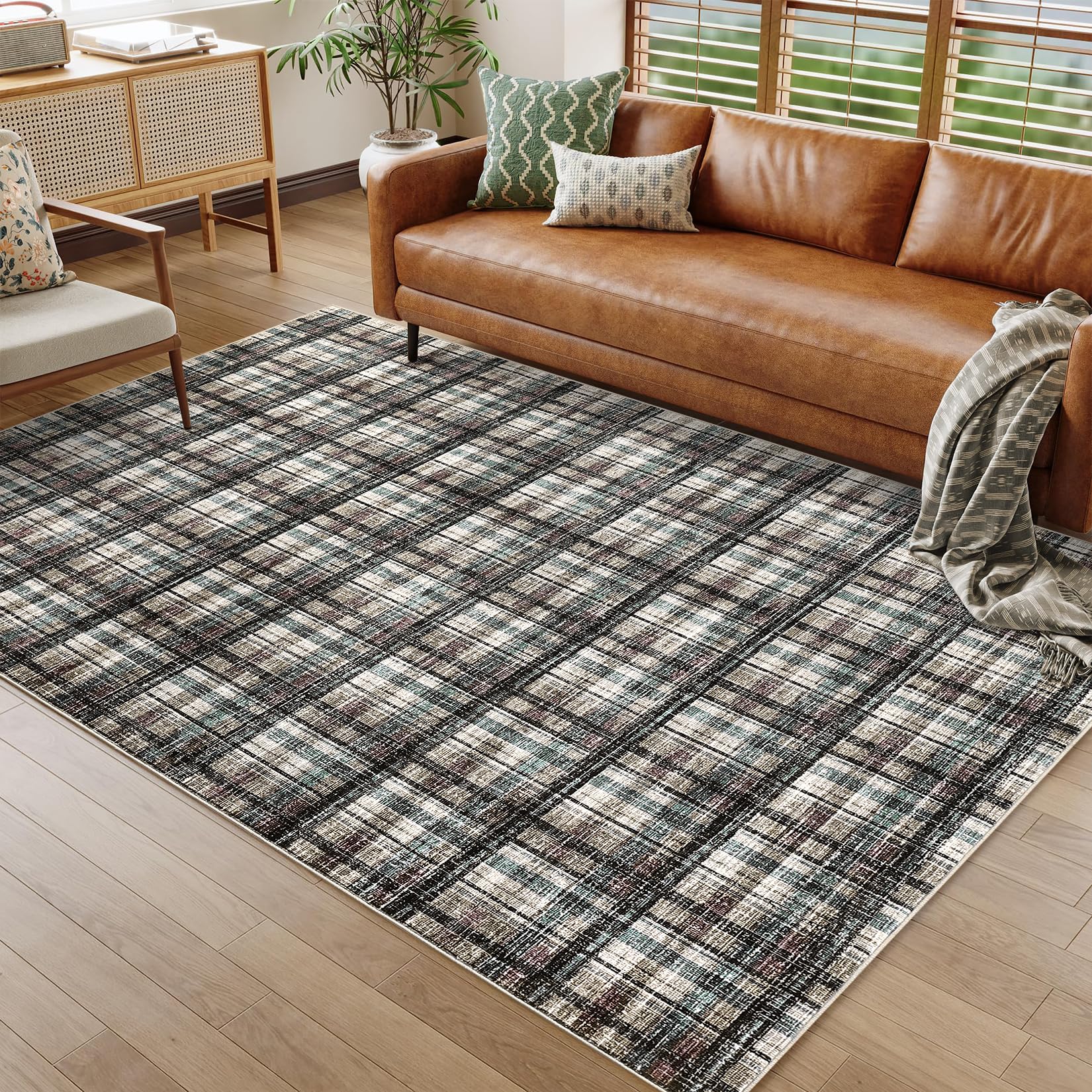 GARVEE Modern Bordered 8x10 Area Rug Soft Pearl Velvet Non-Slip TPR ...